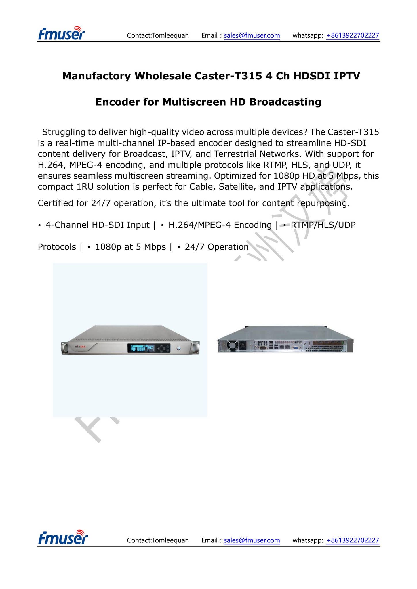 Manufactory Wholesale Caster-T315 4 Ch HDSDI IPTV Encoder for ...
