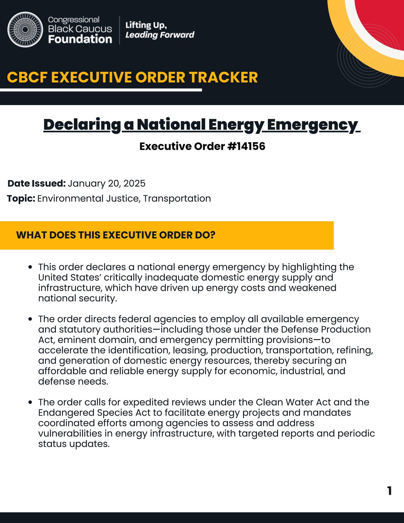 Declaring a National Energy Emergency Fact Sheet by Congressional Black ...