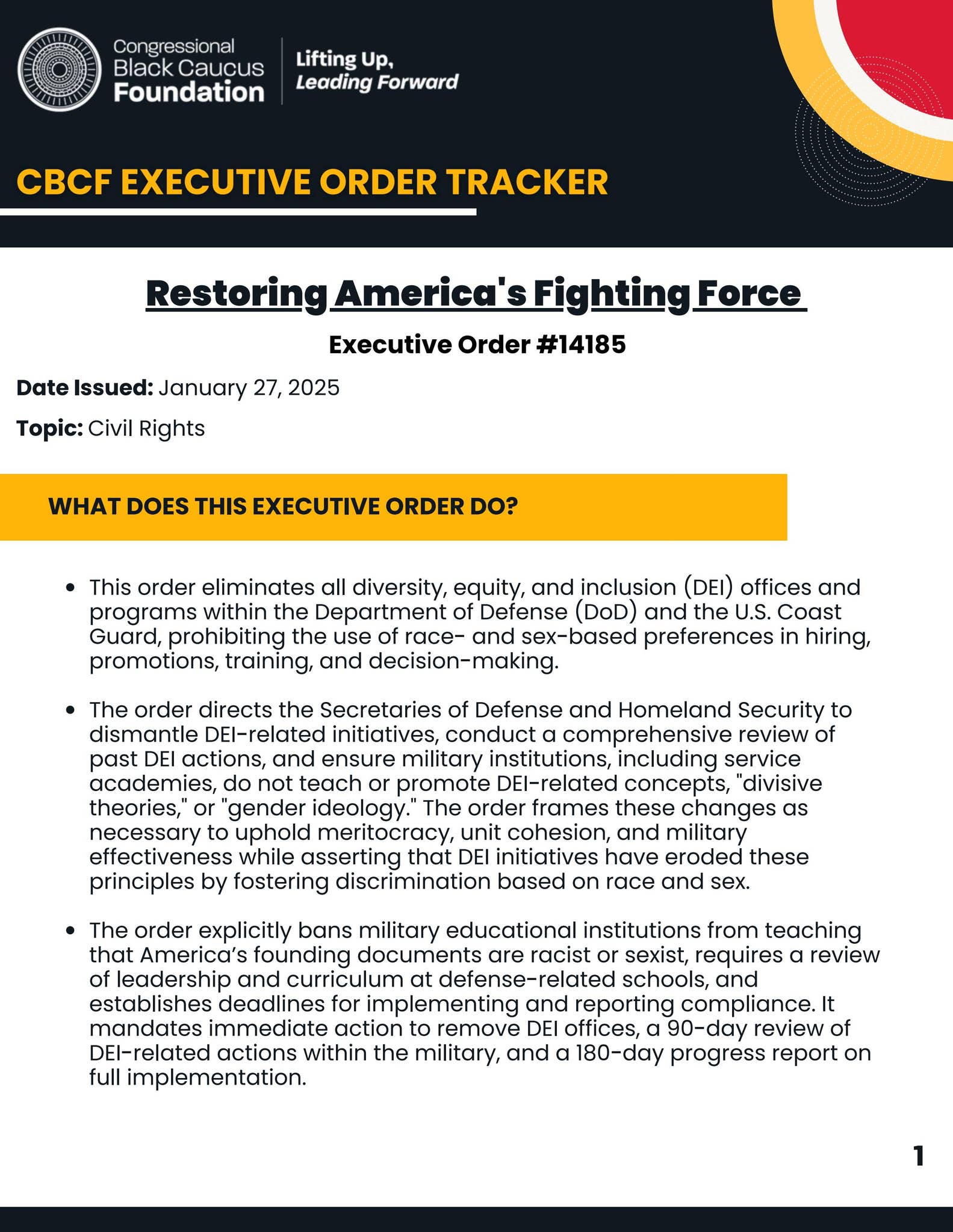 Restoring America's Fighting Force Fact Sheet by Congressional Black ...