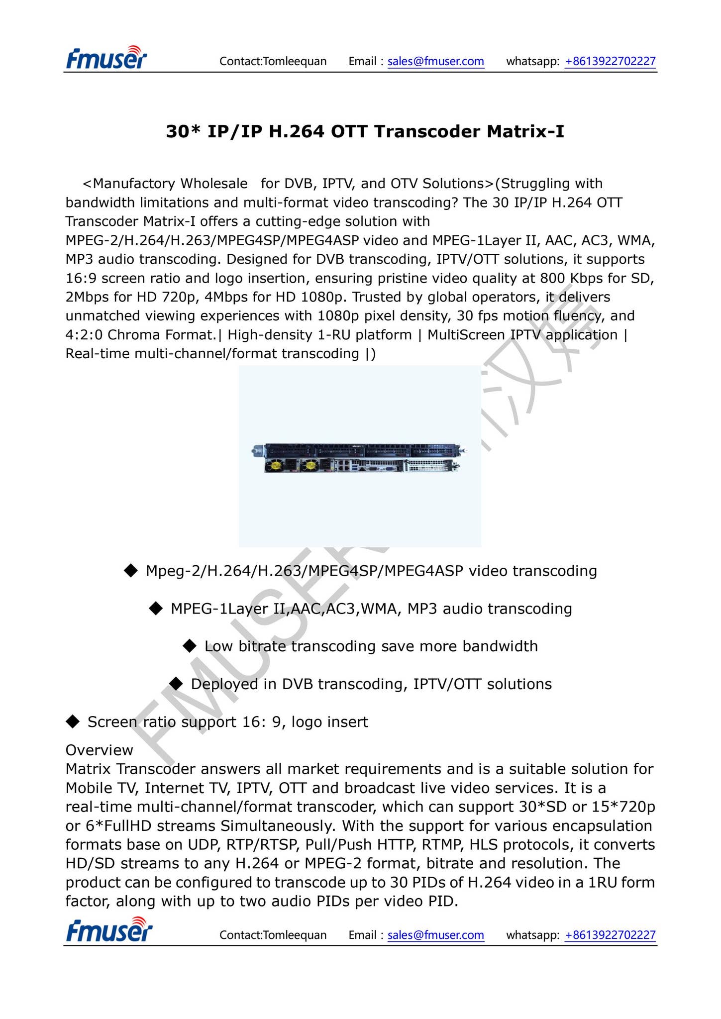 Manufactory Wholesale 30 IP/IP H.264 OTT Transcoder Matrix-I by FMUSER ...