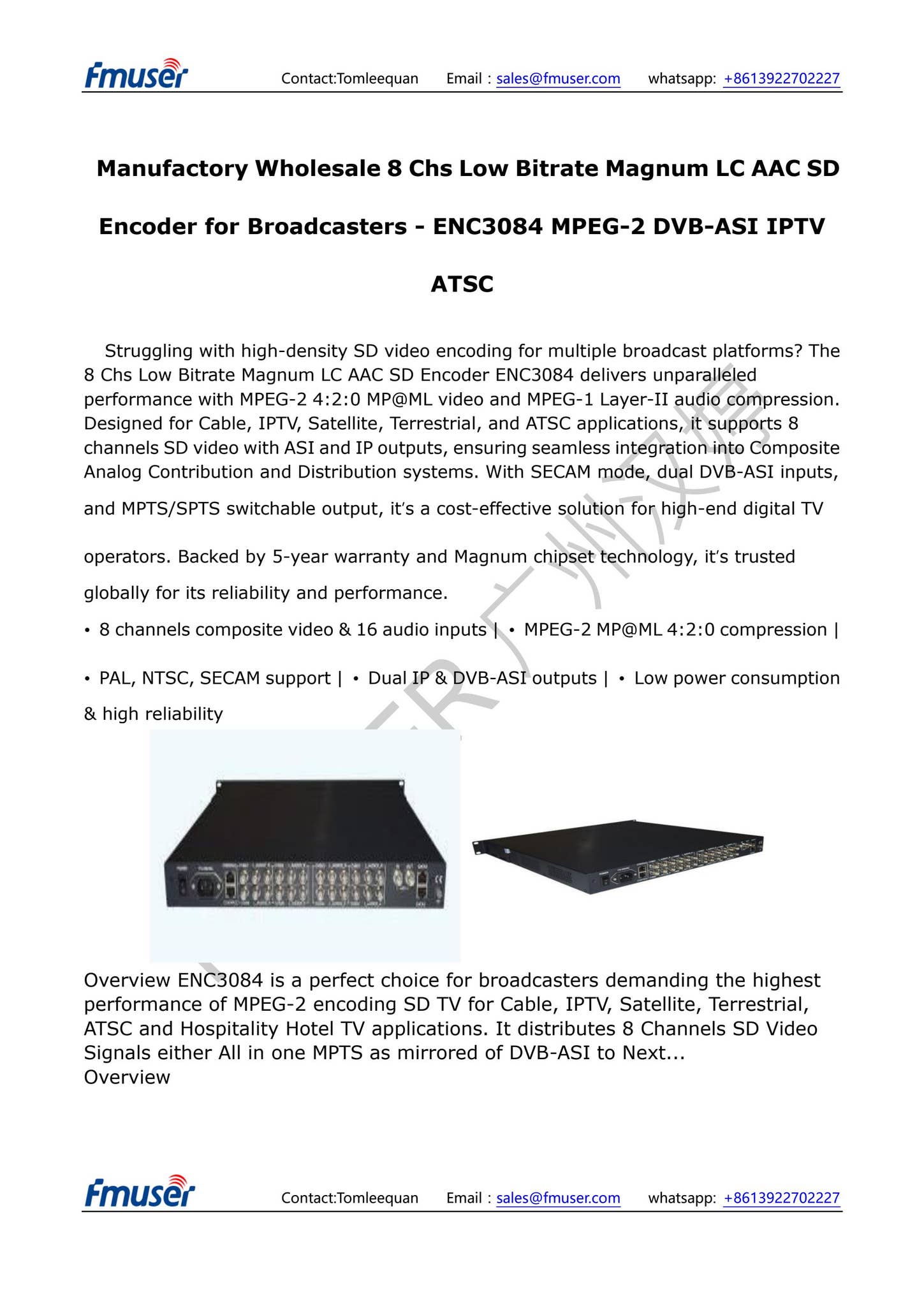 Manufactory Wholesale 8 Chs Low Bitrate Magnum LC AAC SD Encoder for ...