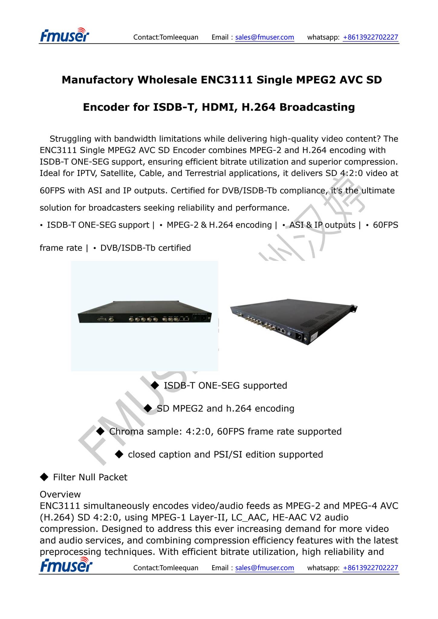 Manufactory Wholesale ENC3111 Single MPEG2 AVC SD Encoder for ISDB-T ...