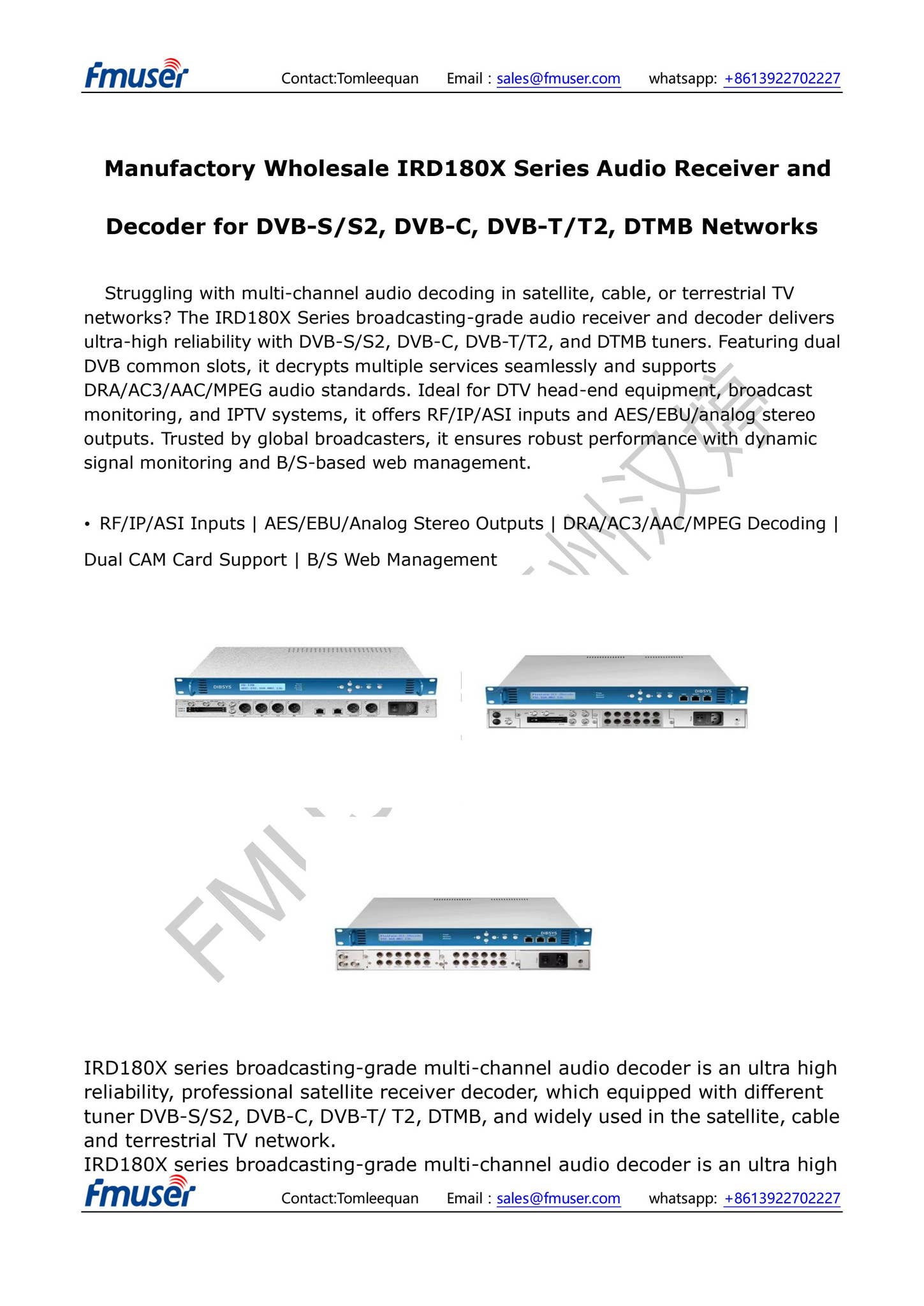 Manufactory Wholesale IRD180X Series Audio Receiver and Decoder for DVB-S/S2, DVB-C, DVB-T/T2 ...