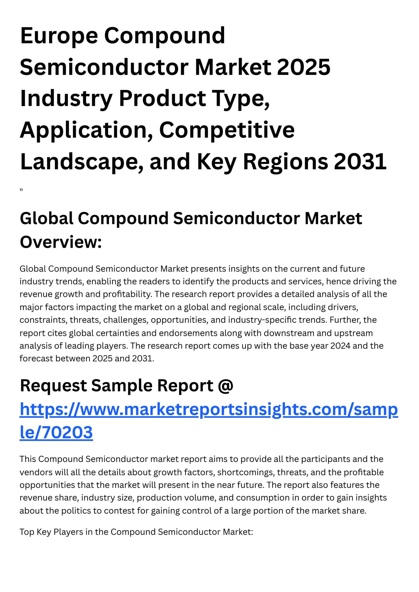 Europe Compound Semiconductor Market 2025 Industry Product Type ...