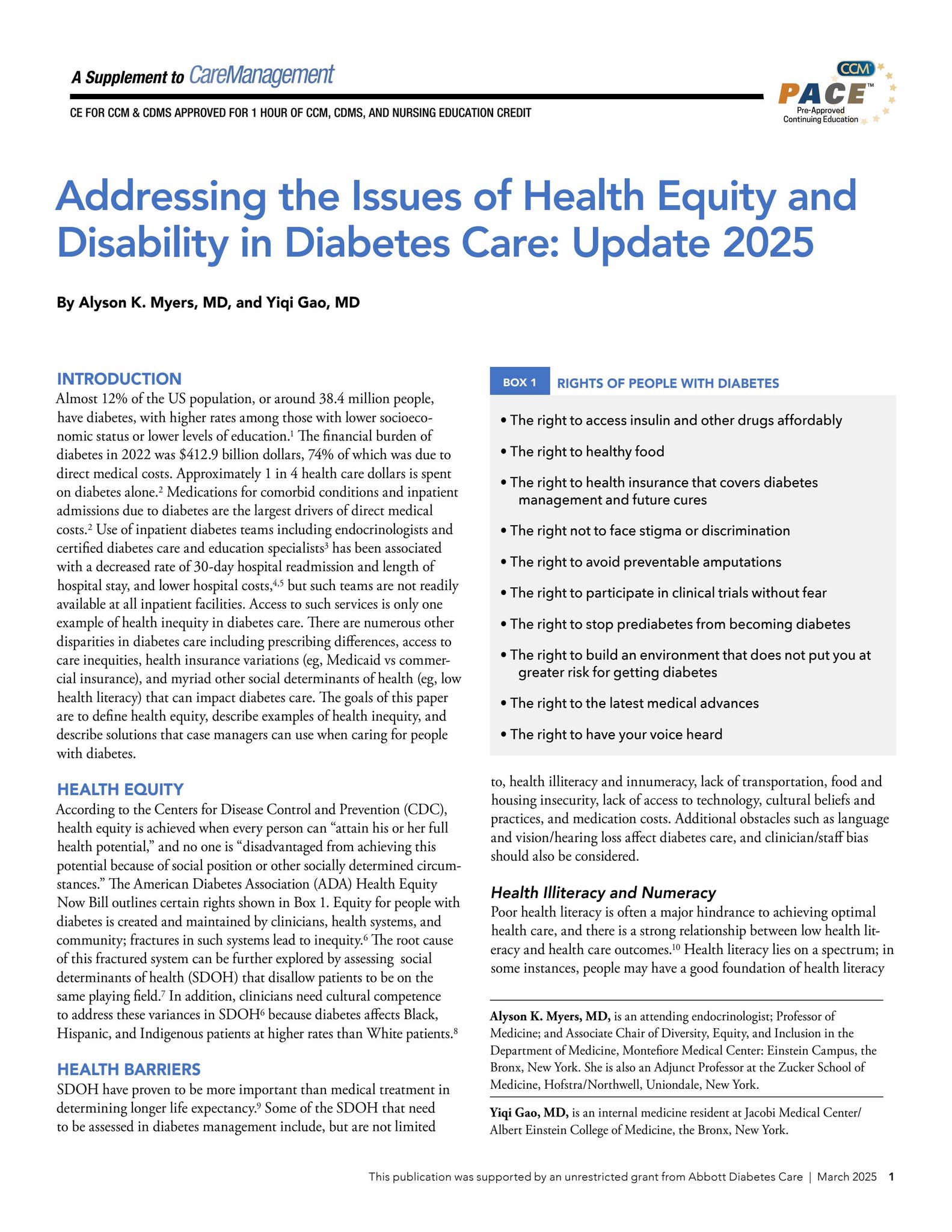 Addressing the Issues of Health Equity and Disability in Diabetes Care ...