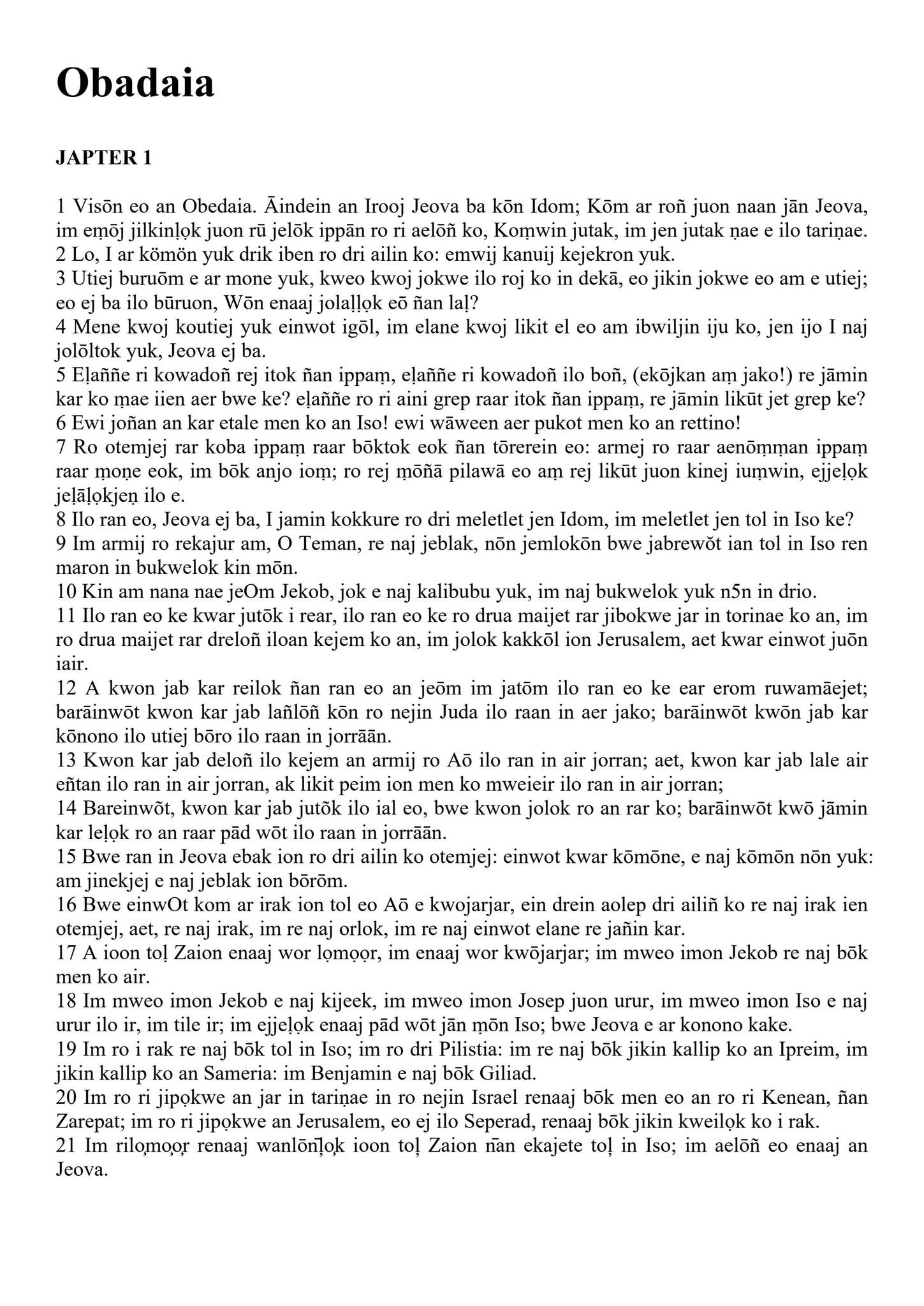 Marshallese - The Book of the Prophet Obadiah by Filipino Tracts and ...