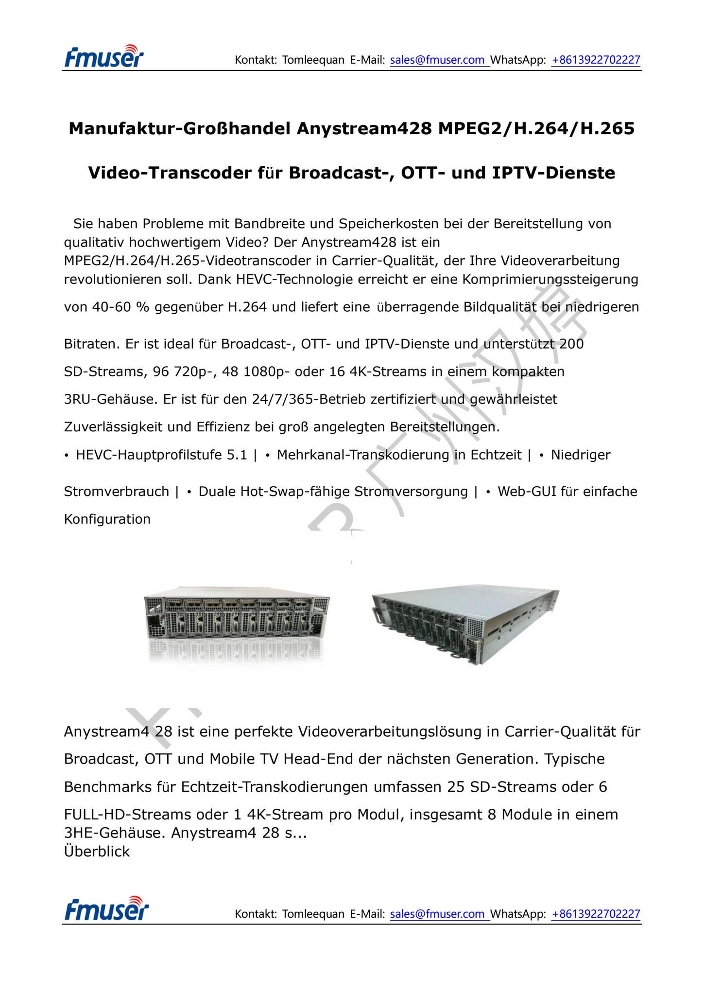 Manufaktur-Großhandel Anystream428 MPEG2/H.264/H.265 Video-Transcoder ...