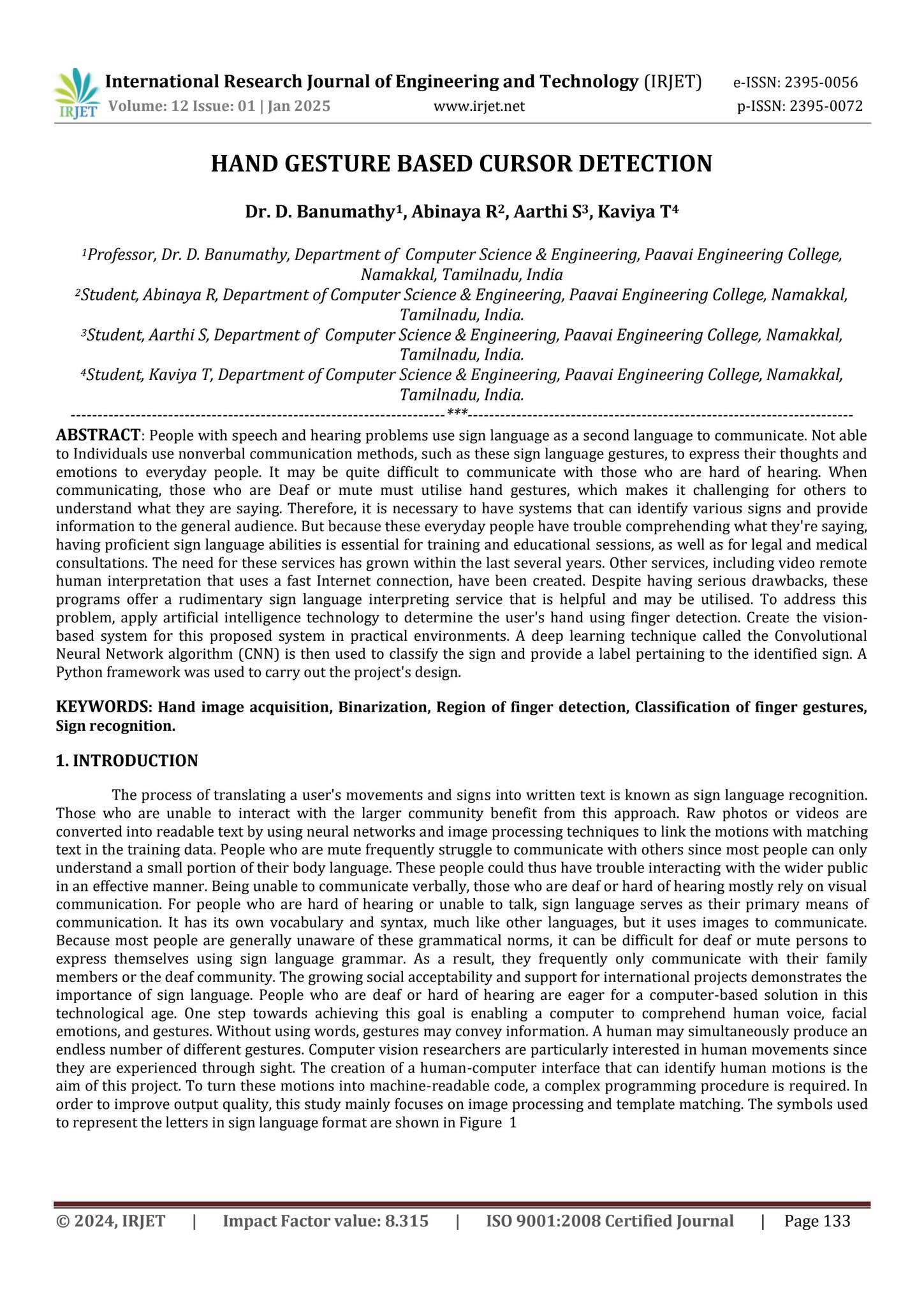 HAND GESTURE BASED CURSOR DETECTION by IRJET Journal - Issuu