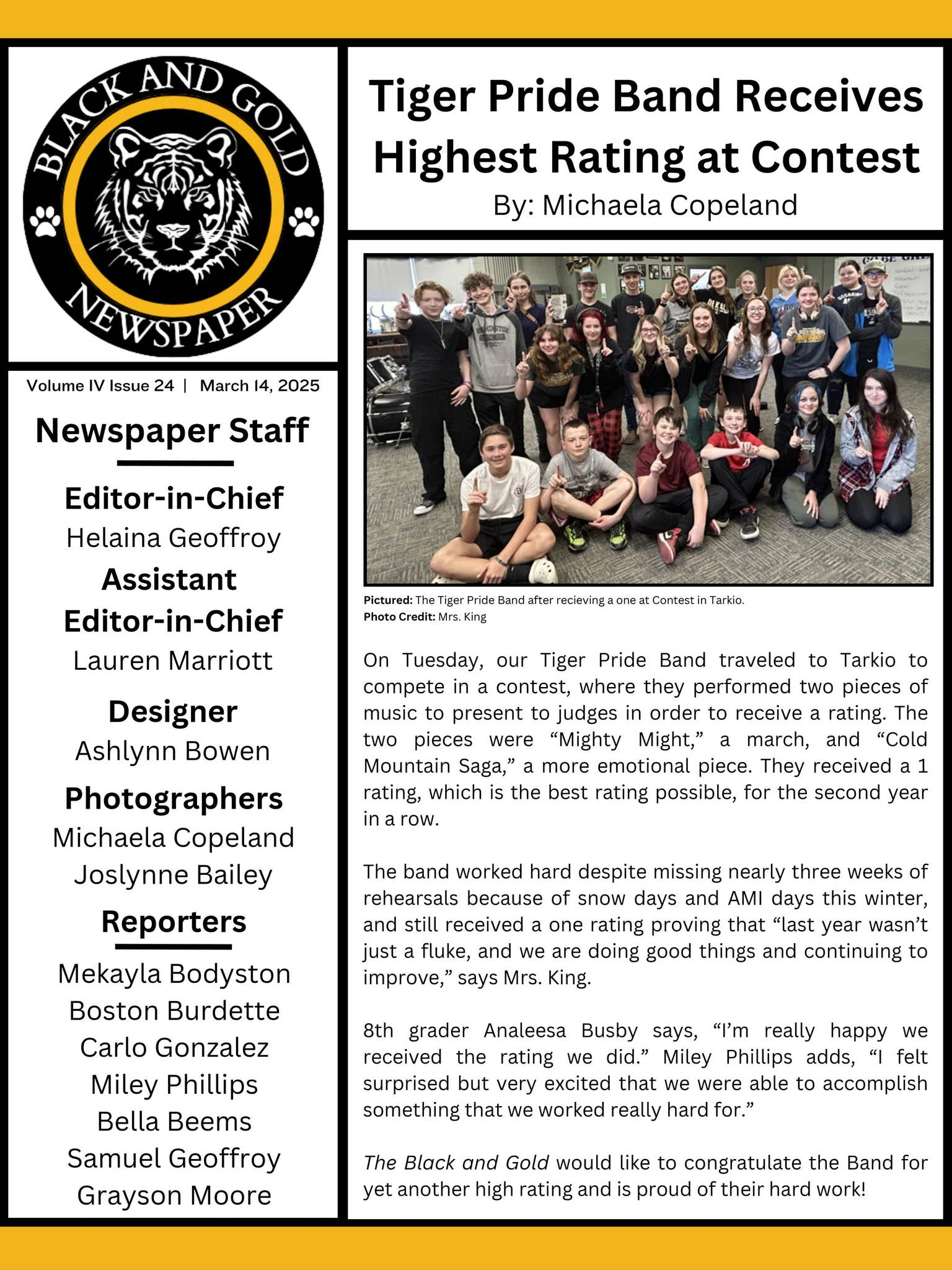 The Black & Gold Volume 4 Issue 24 March 14, 2025 by Amy Miller - Issuu