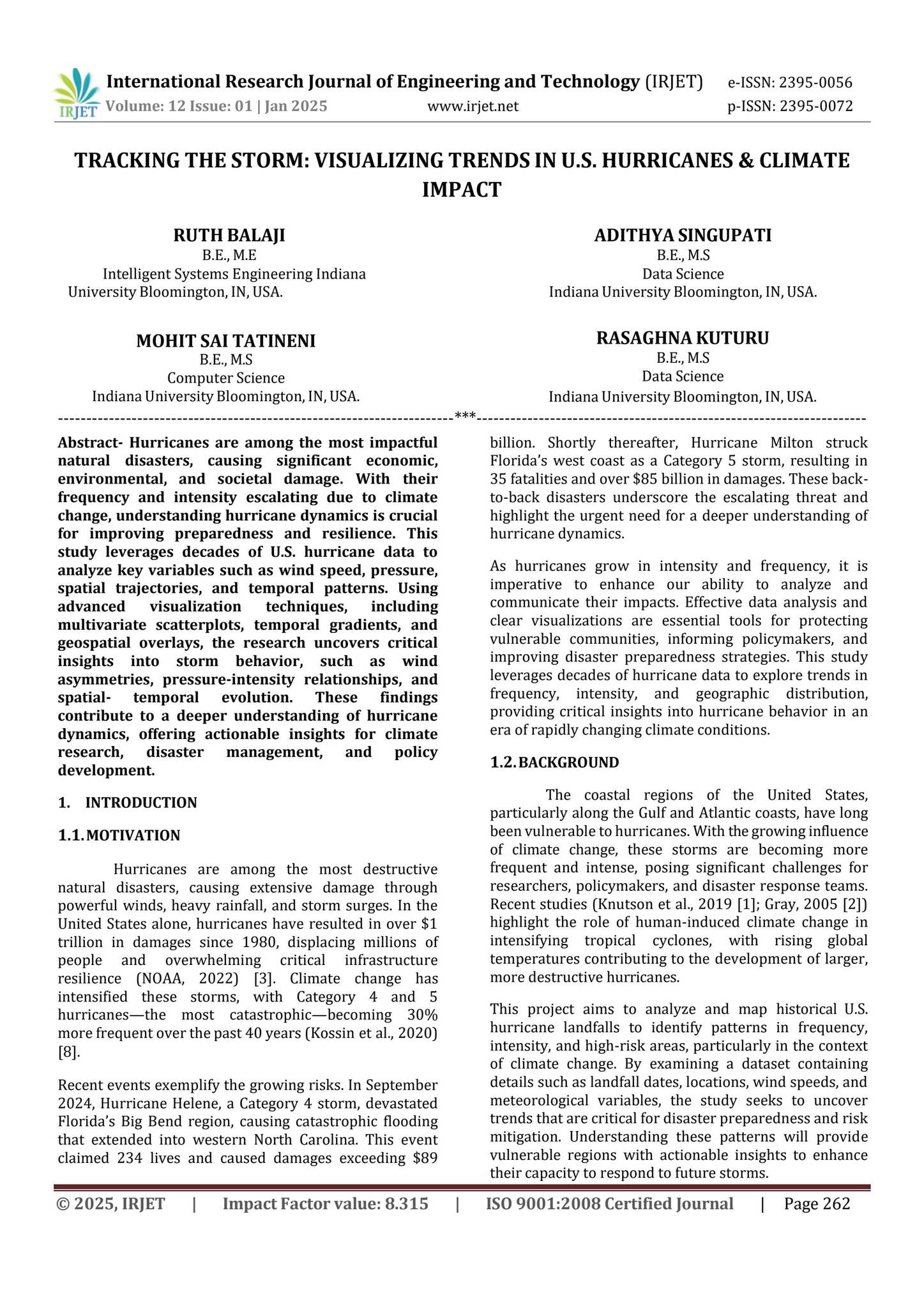 TRACKING THE STORM: VISUALIZING TRENDS IN U.S. HURRICANES & CLIMATE ...