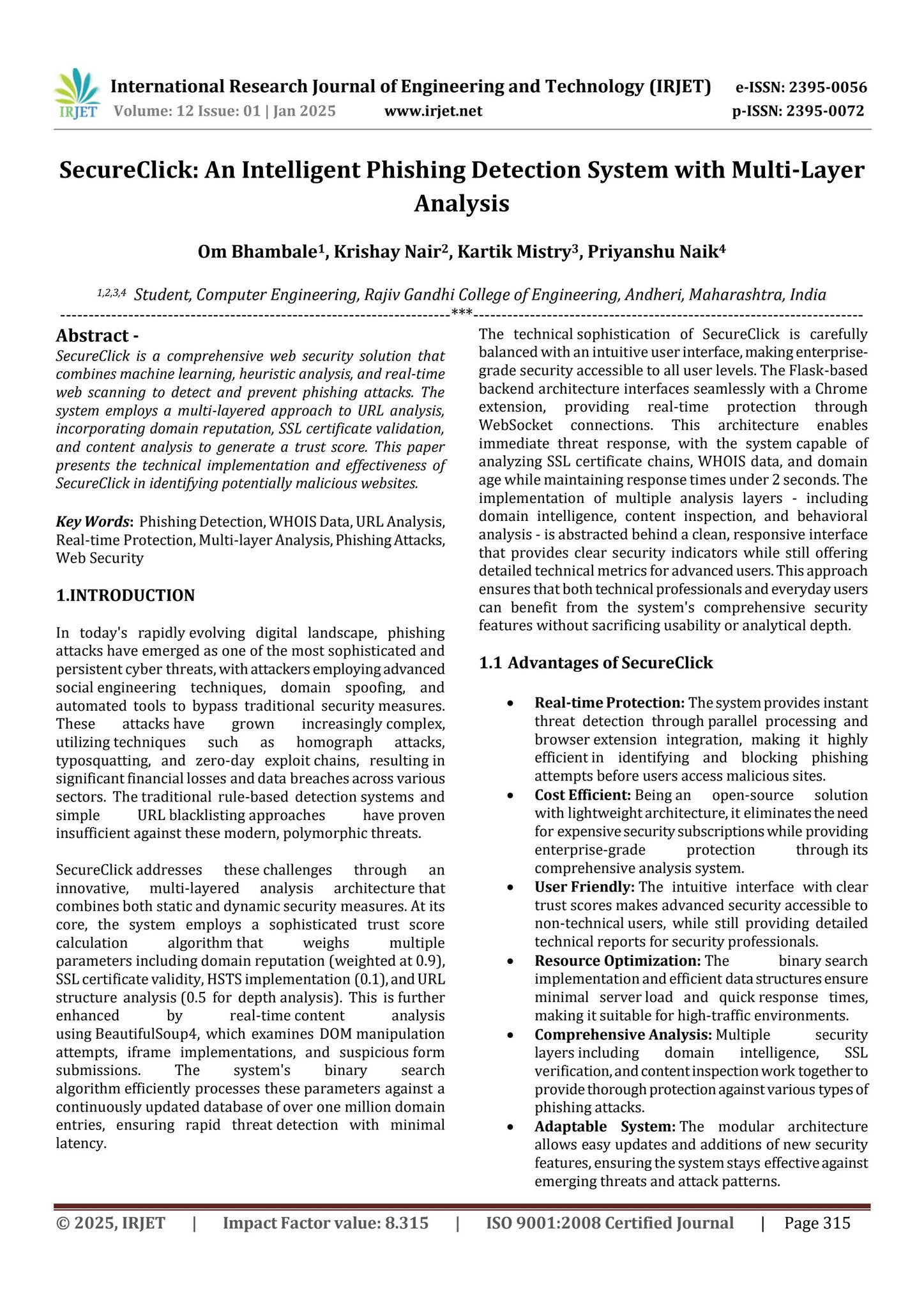 Secureclick An Intelligent Phishing Detection System With Multi Layer Analysis By Irjet Journal
