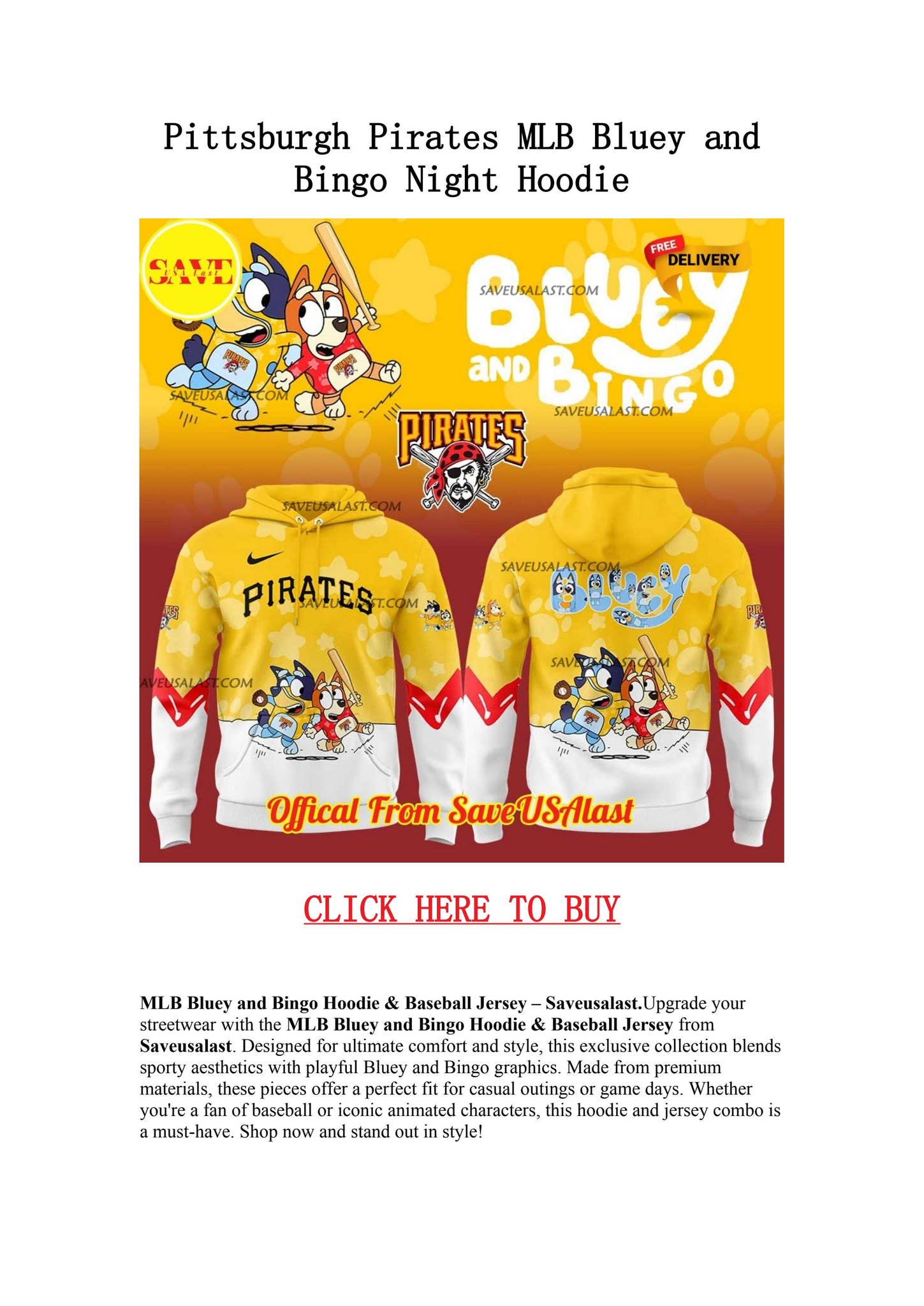 Pittsburgh Pirates MLB Bluey and Bingo Night Hoodi by Saveusalast Store ...