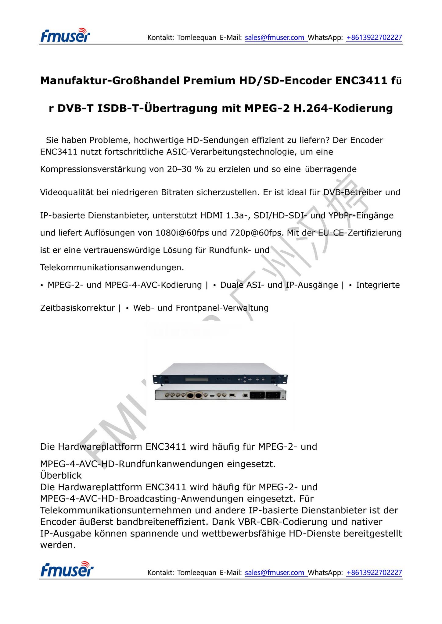 Manufaktur Großhandel Premium HD/SD Encoder ENC3411 für DVB-T ISDB-T Rundfunk mit MPEG-2 H.264 ...