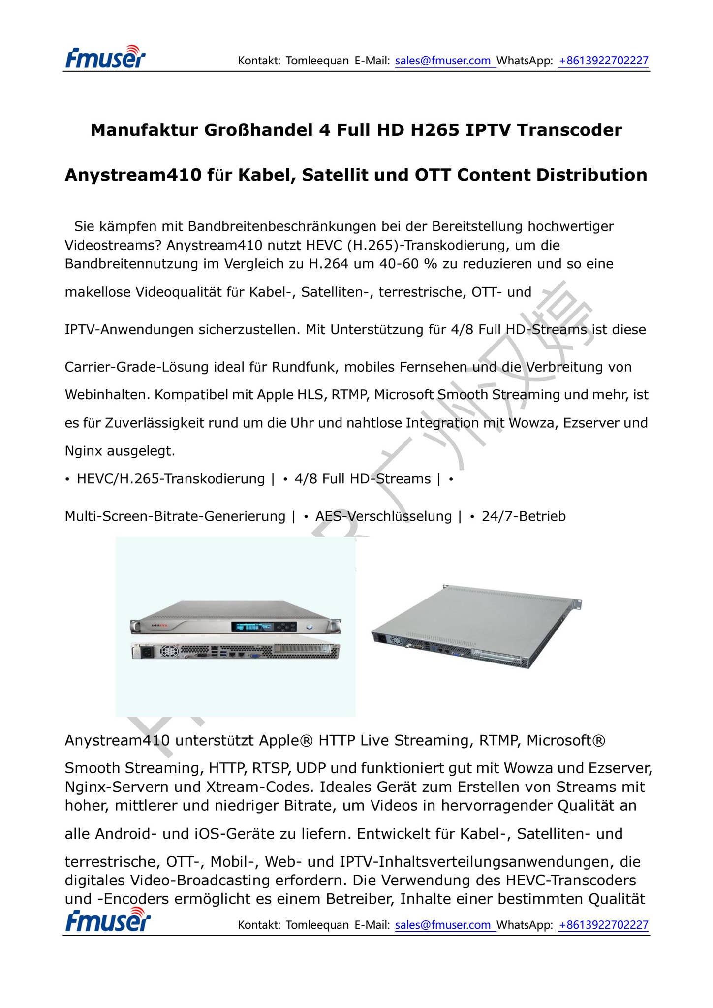 Manufaktur Großhandel 4 Full HD H265 IPTV Transcoder Anystream410 für ...