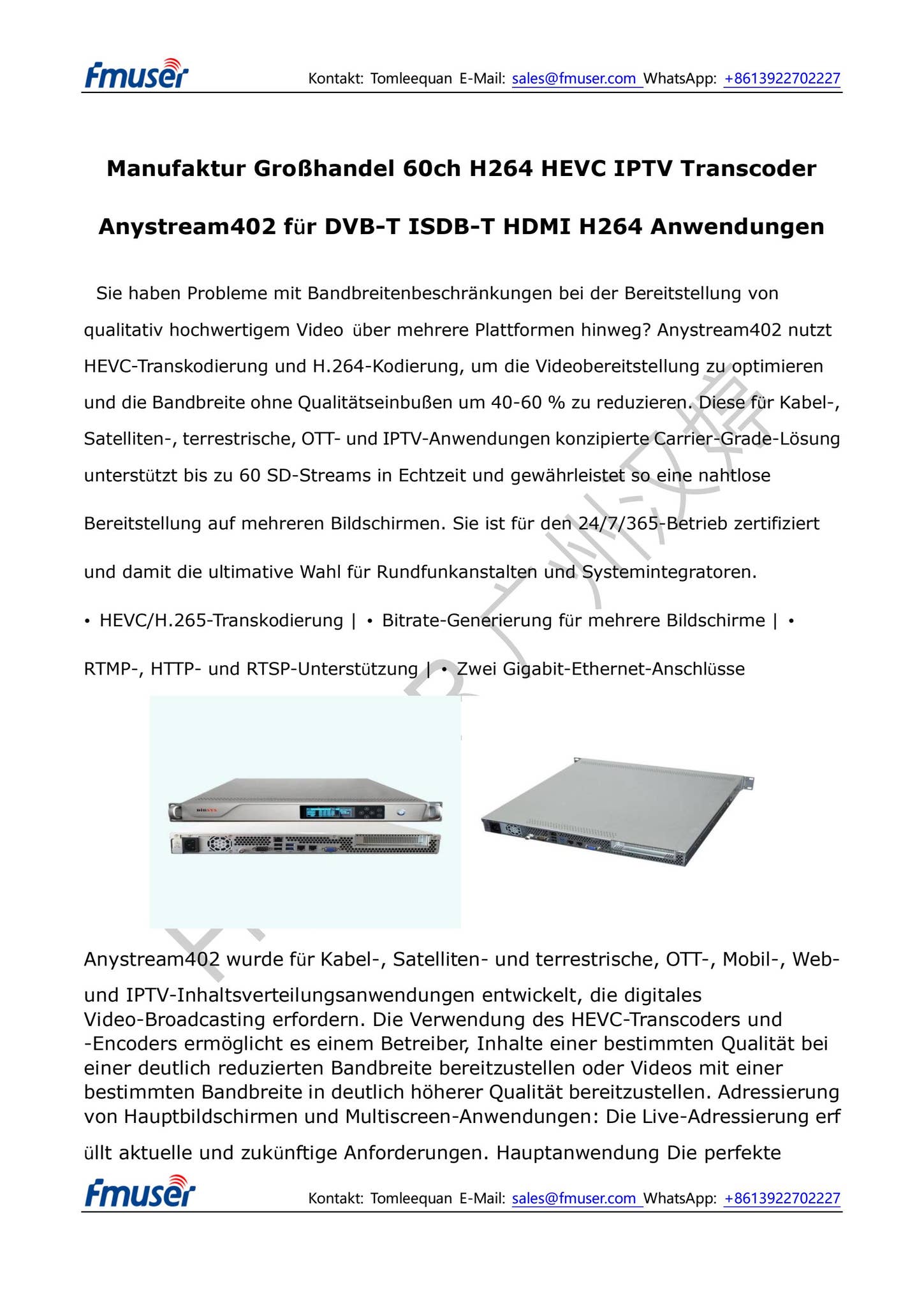 Manufaktur Großhandel 60ch H264 HEVC IPTV Transcoder Anystream402 für ...