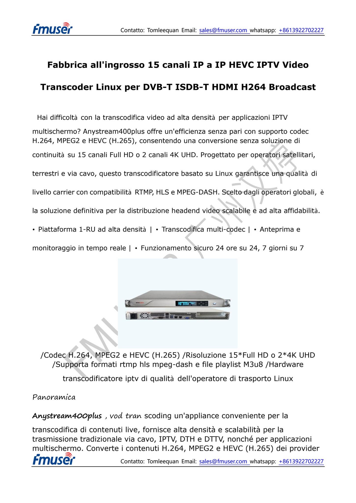 Fabbrica all'ingrosso 15 canali IP a IP HEVC IPTV Video Transcoder ...