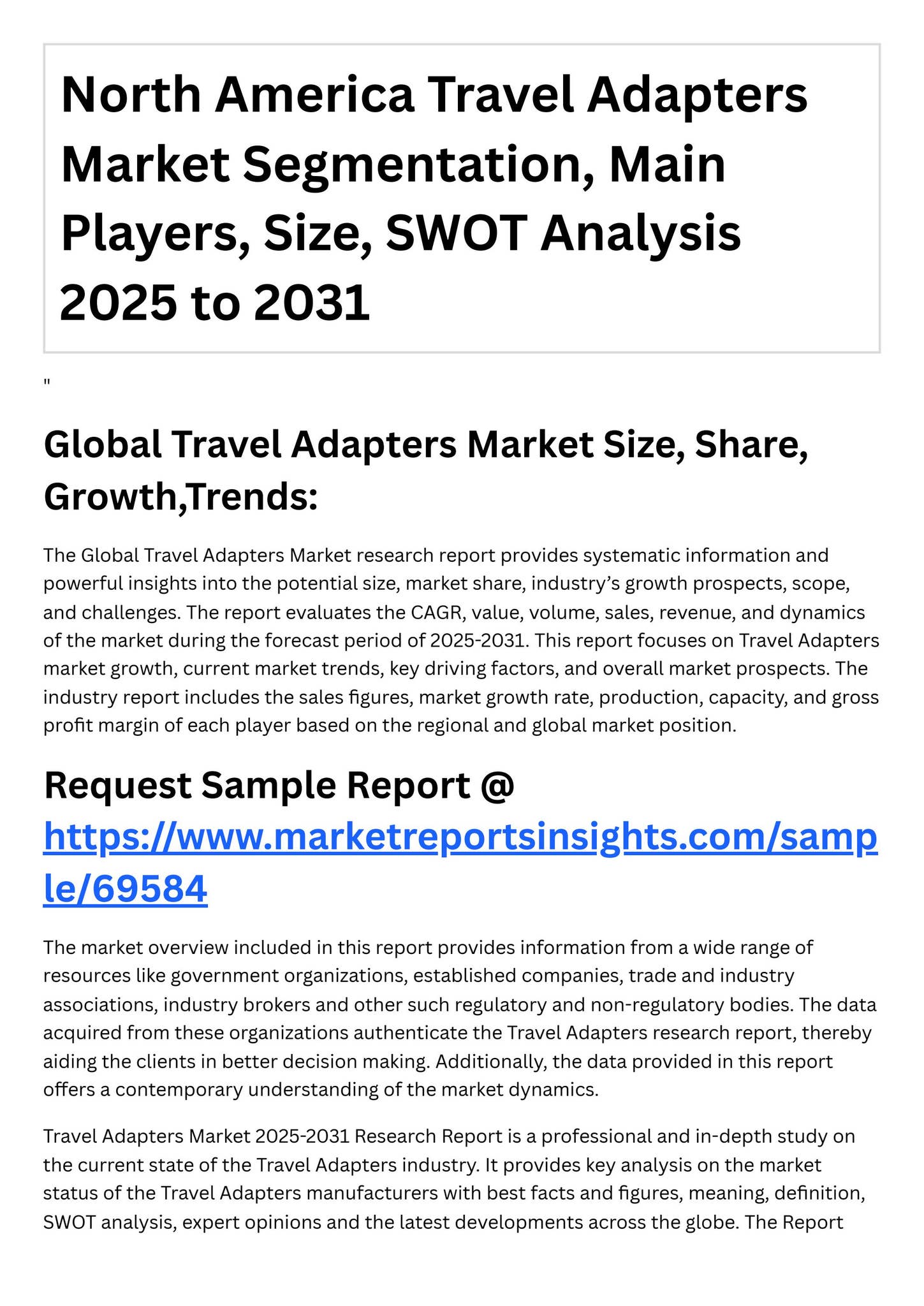North America Travel Adapters Market Segmentation, Main Players, Size ...