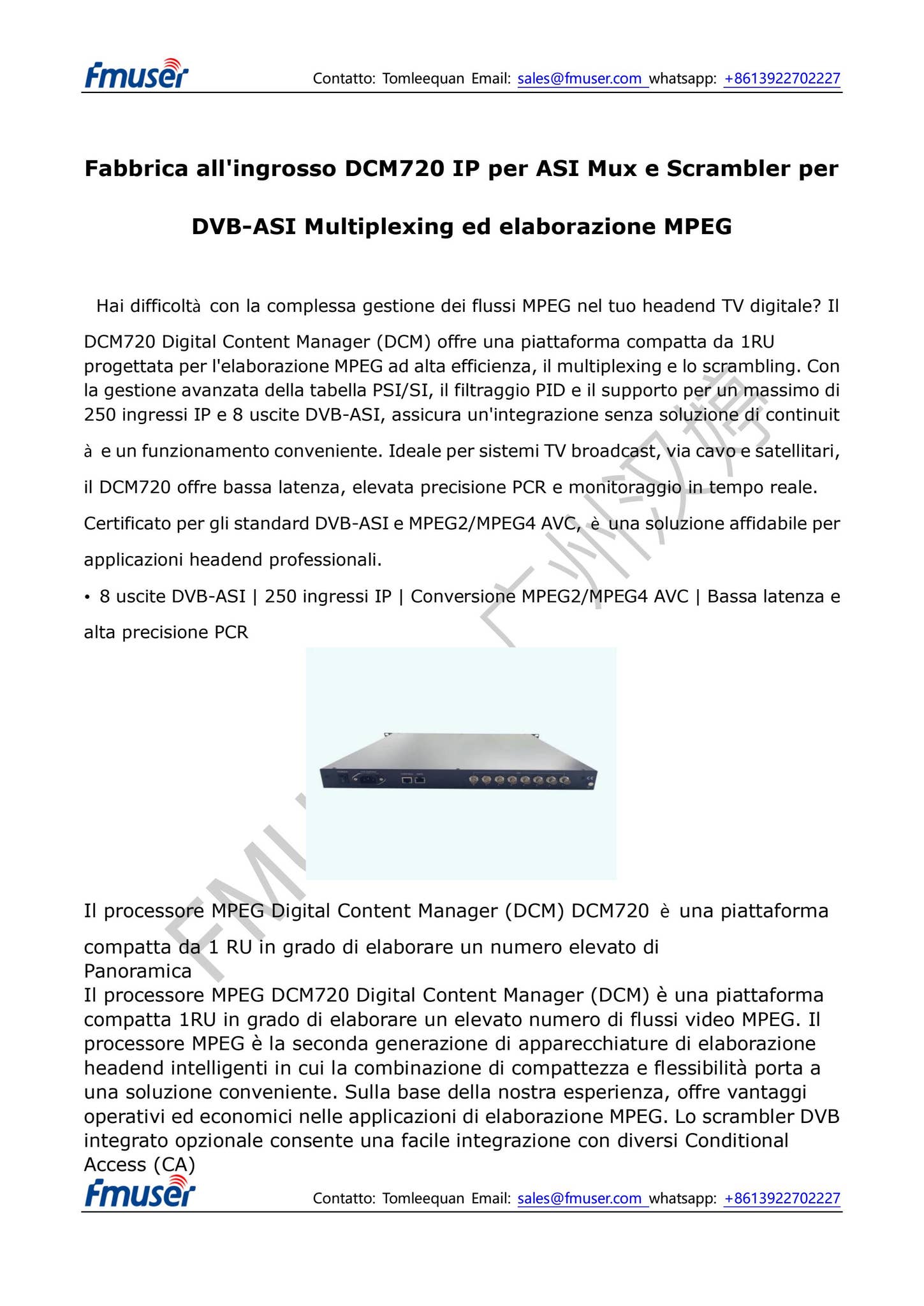 Fabbrica all'ingrosso DCM720 IP per ASI Mux e Scrambler per DVB-ASI Multiplexing ed elaborazione ...