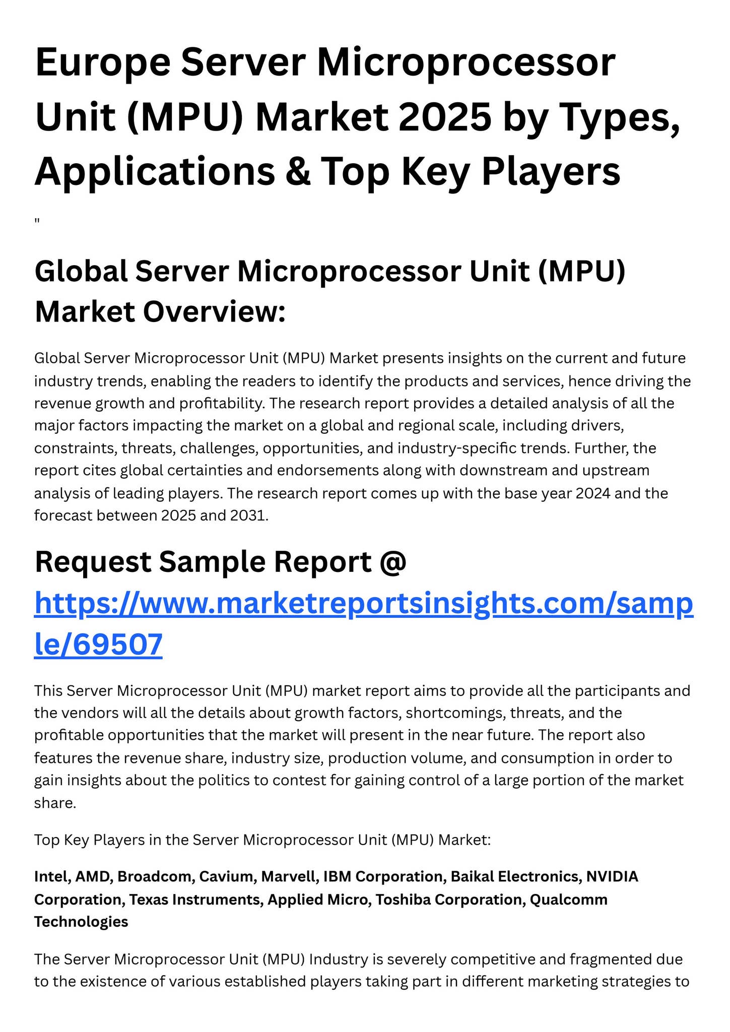 Europe Server Microprocessor Unit (MPU) Market 2025 by Types ...