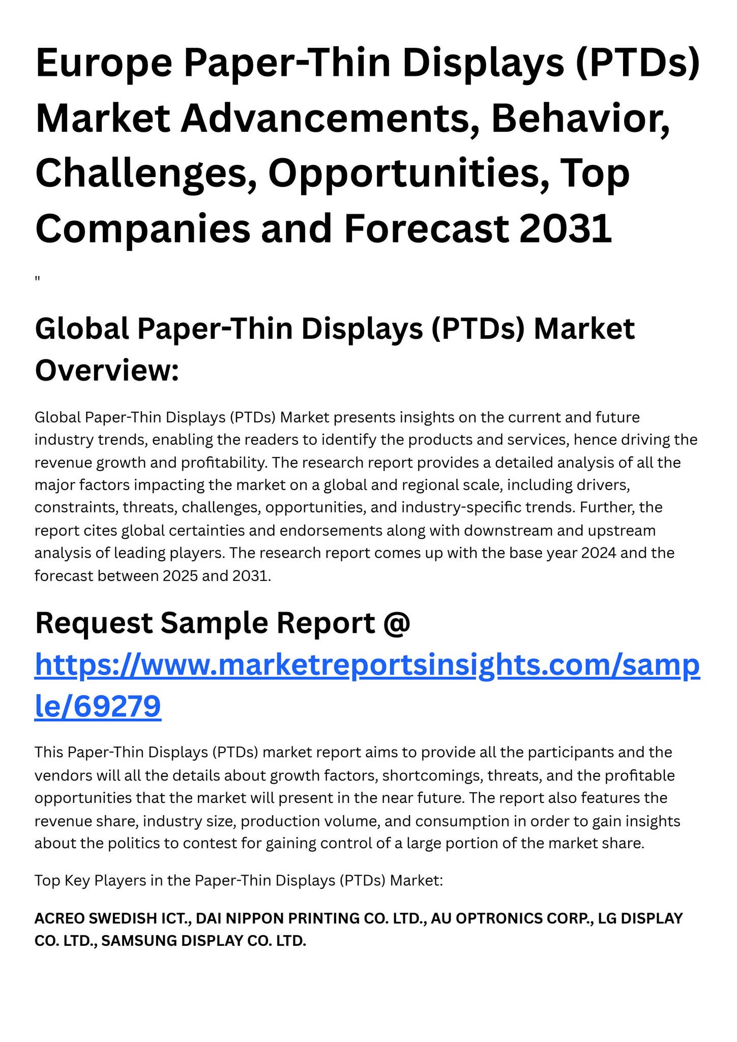 Europe Paper-Thin Displays (PTDs) Market Advancements, Behavior ...