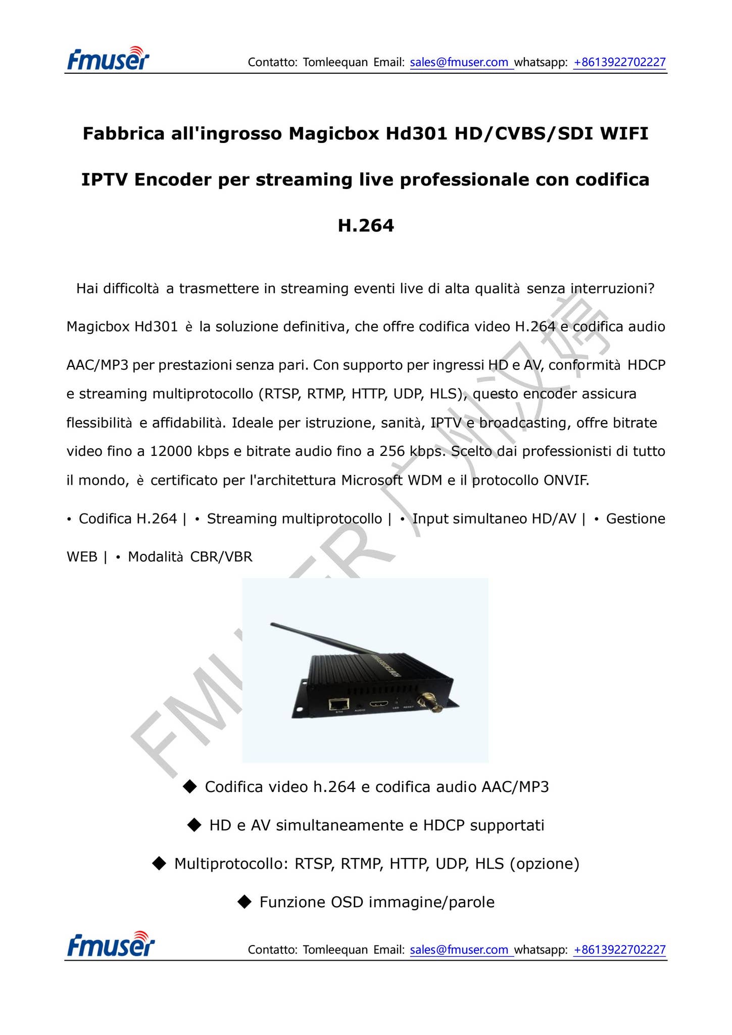 Fabbrica all'ingrosso Magicbox Hd301 HD/CVBS/SDI WIFI IPTV Encoder per streaming live ...
