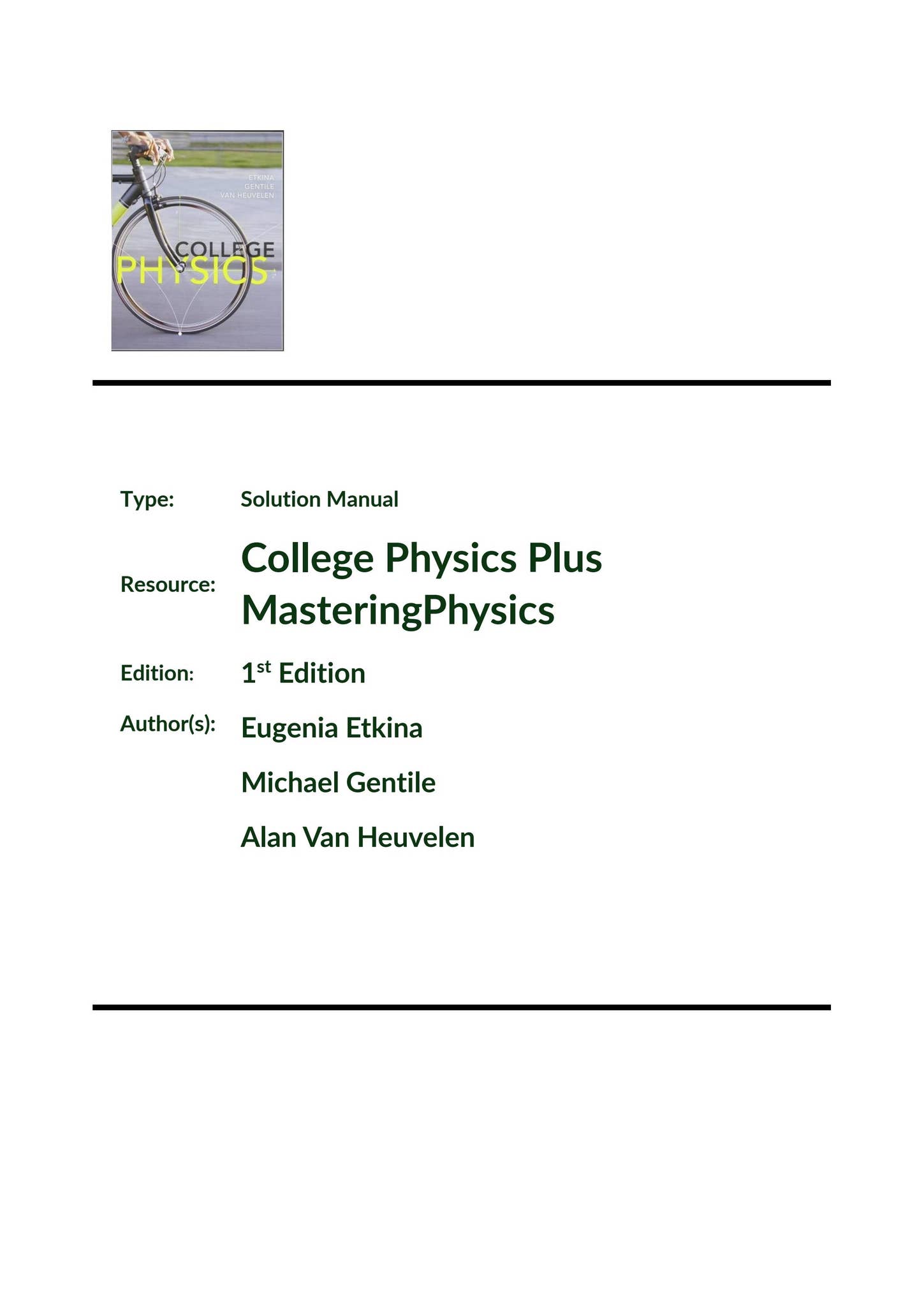 College Physics Plus MasteringPhysics with eText -- Access Card Package Eugenia Etkina Solution ...