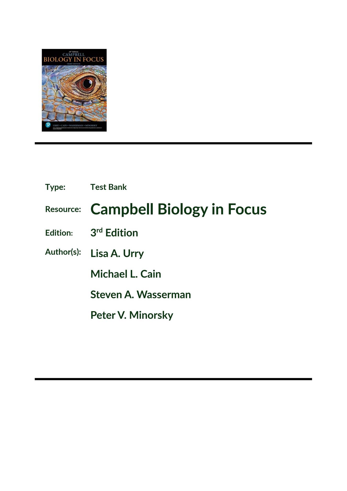 Campbell Biology in Focus AP Edition, 3rd Edition Authors Urry, Cain ...