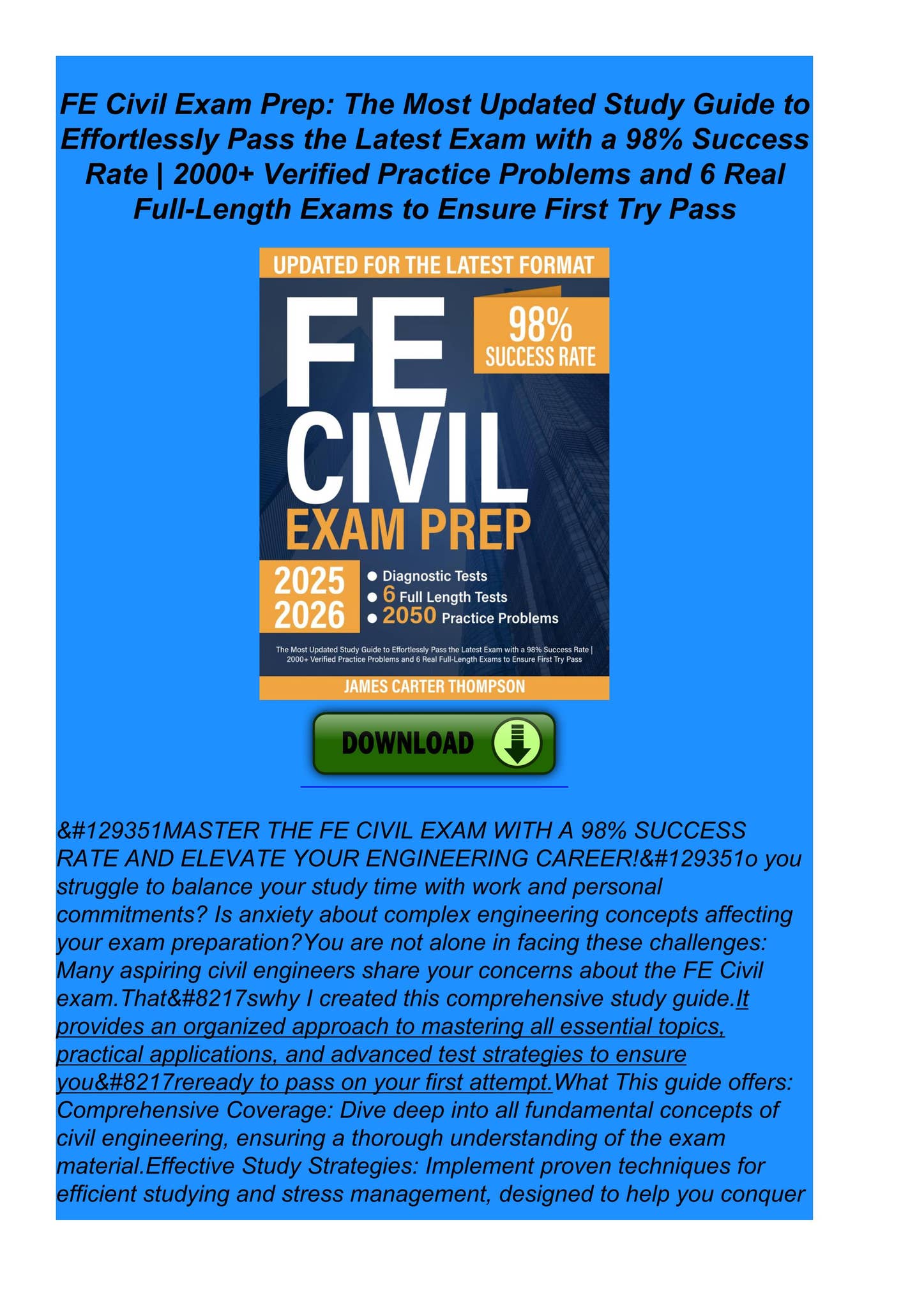 Download PDF FE Civil Exam Prep: The Most Updated Study Guide to ...