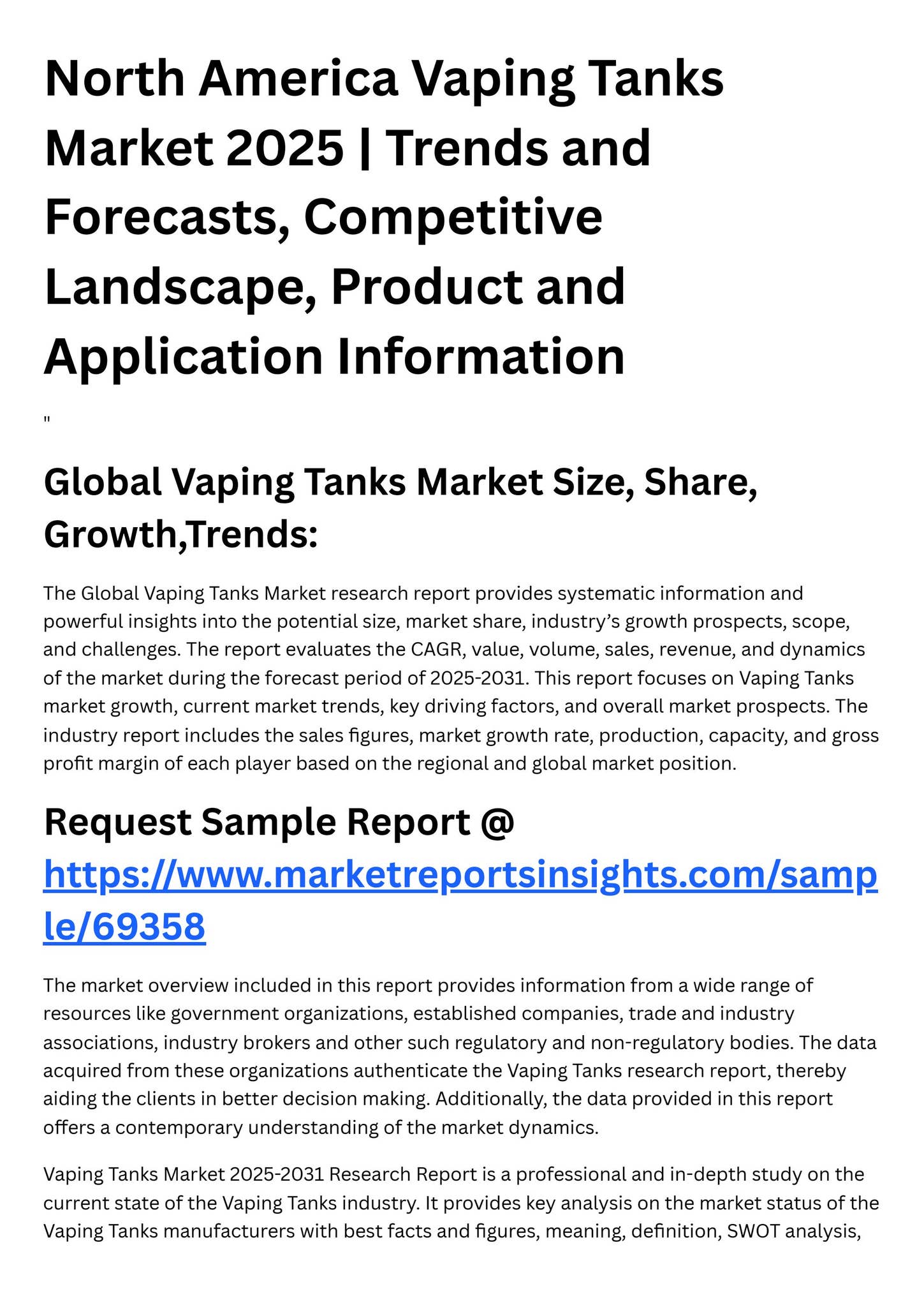 North America Vaping Tanks Market 2025 Trends and Forecasts ...