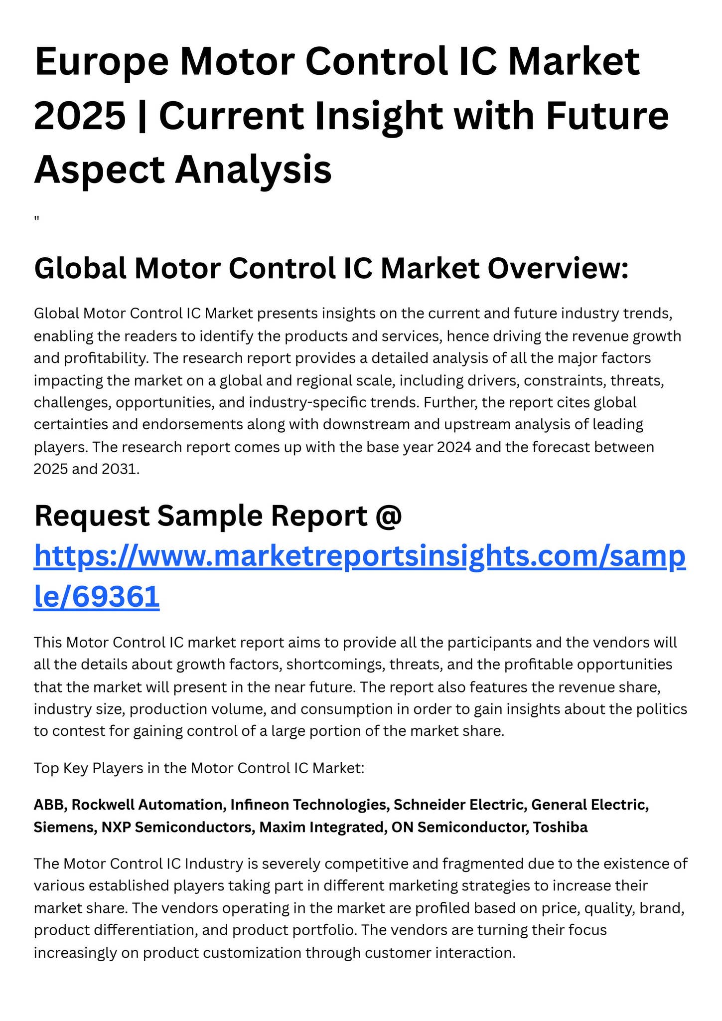 Europe Motor Control IC Market 2025 Current Insight with Future Aspect ...