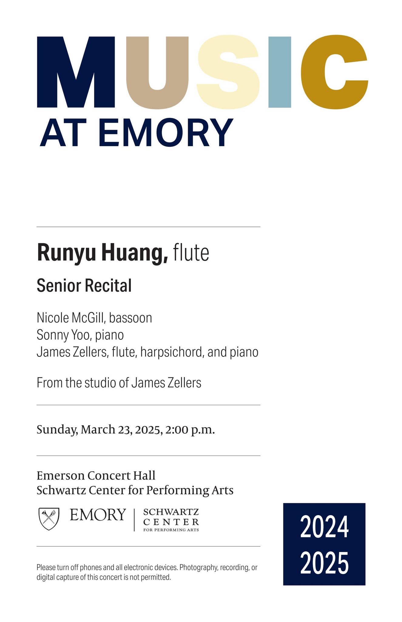 3/23/2025, Runyu Huang, Student Recital by Schwartz Center for ...