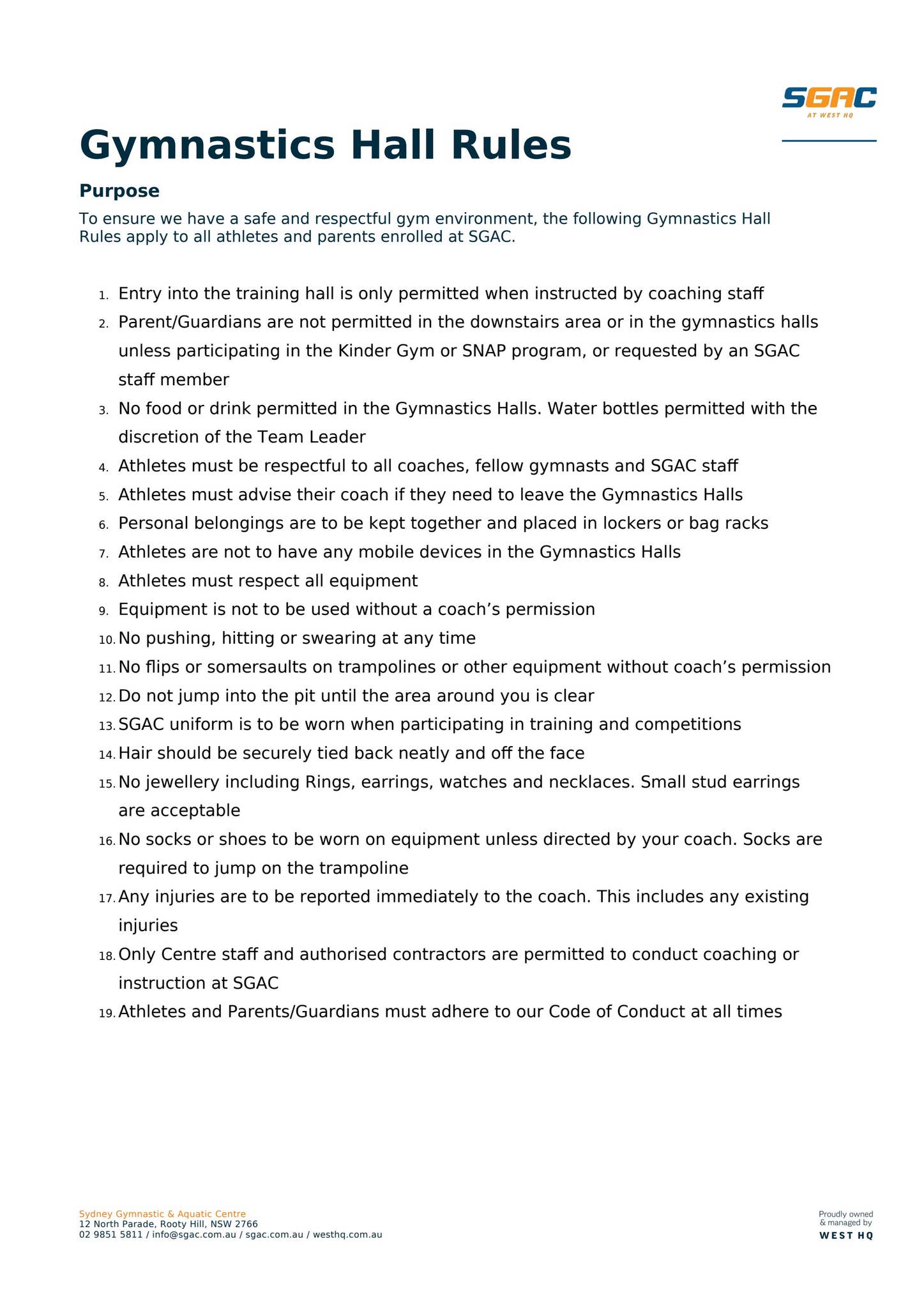 SGAC – Gymnastics Hall Rules by westhq - Issuu