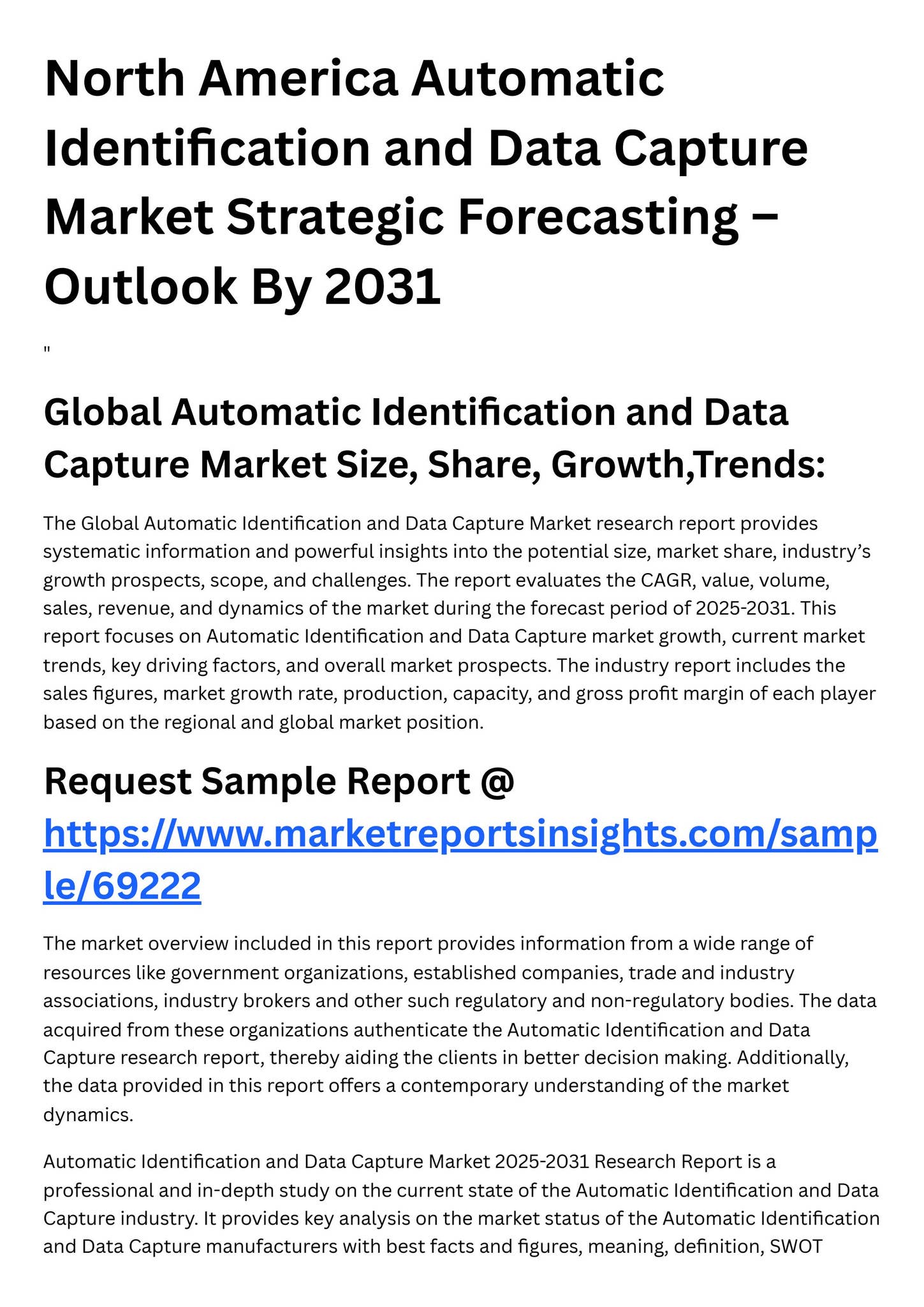 North America Automatic Identification and Data Capture Market ...