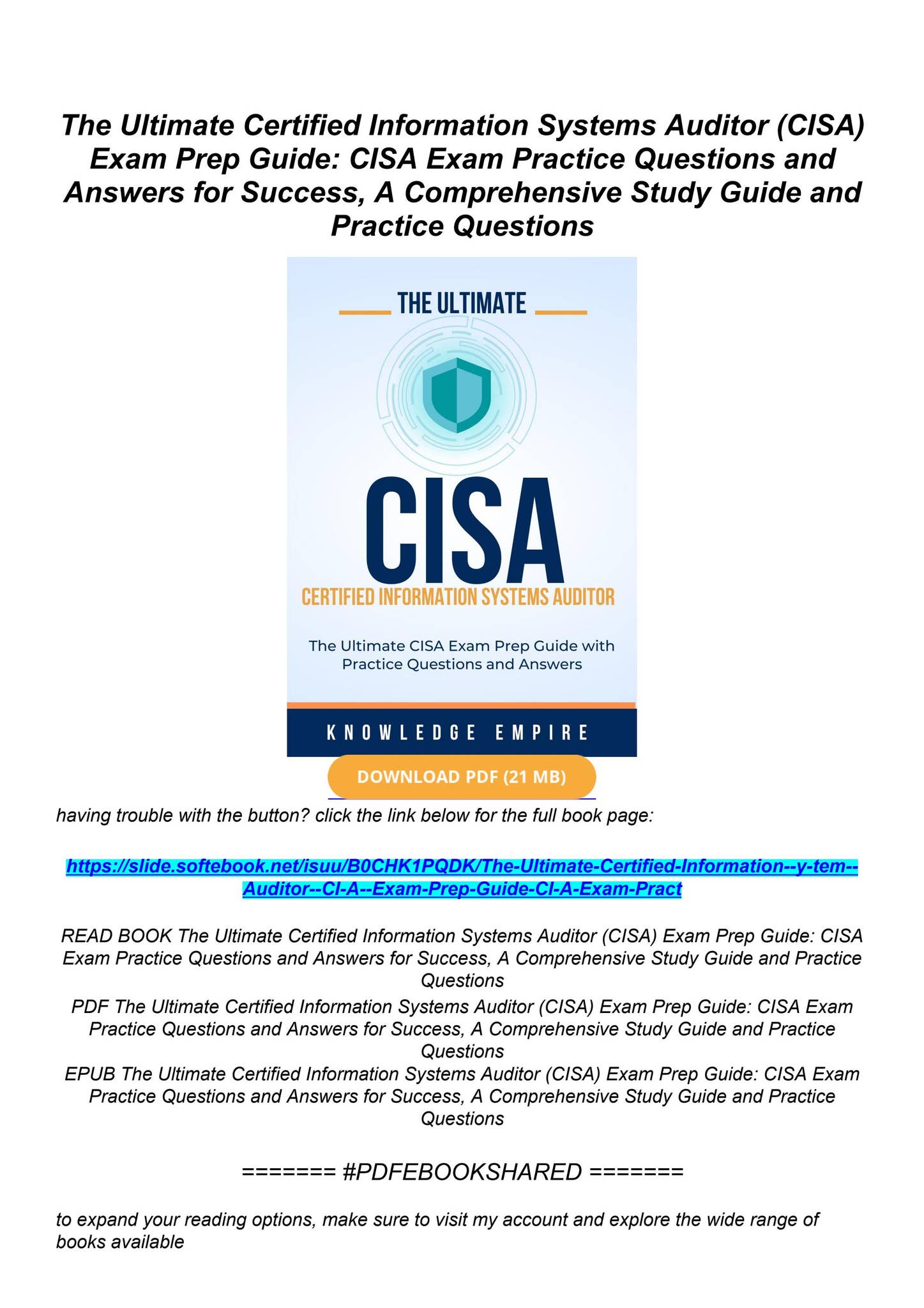 Ebook PDF The Ultimate Certified Information Systems Auditor (CISA) Exam Prep Guide: CISA Exam ...
