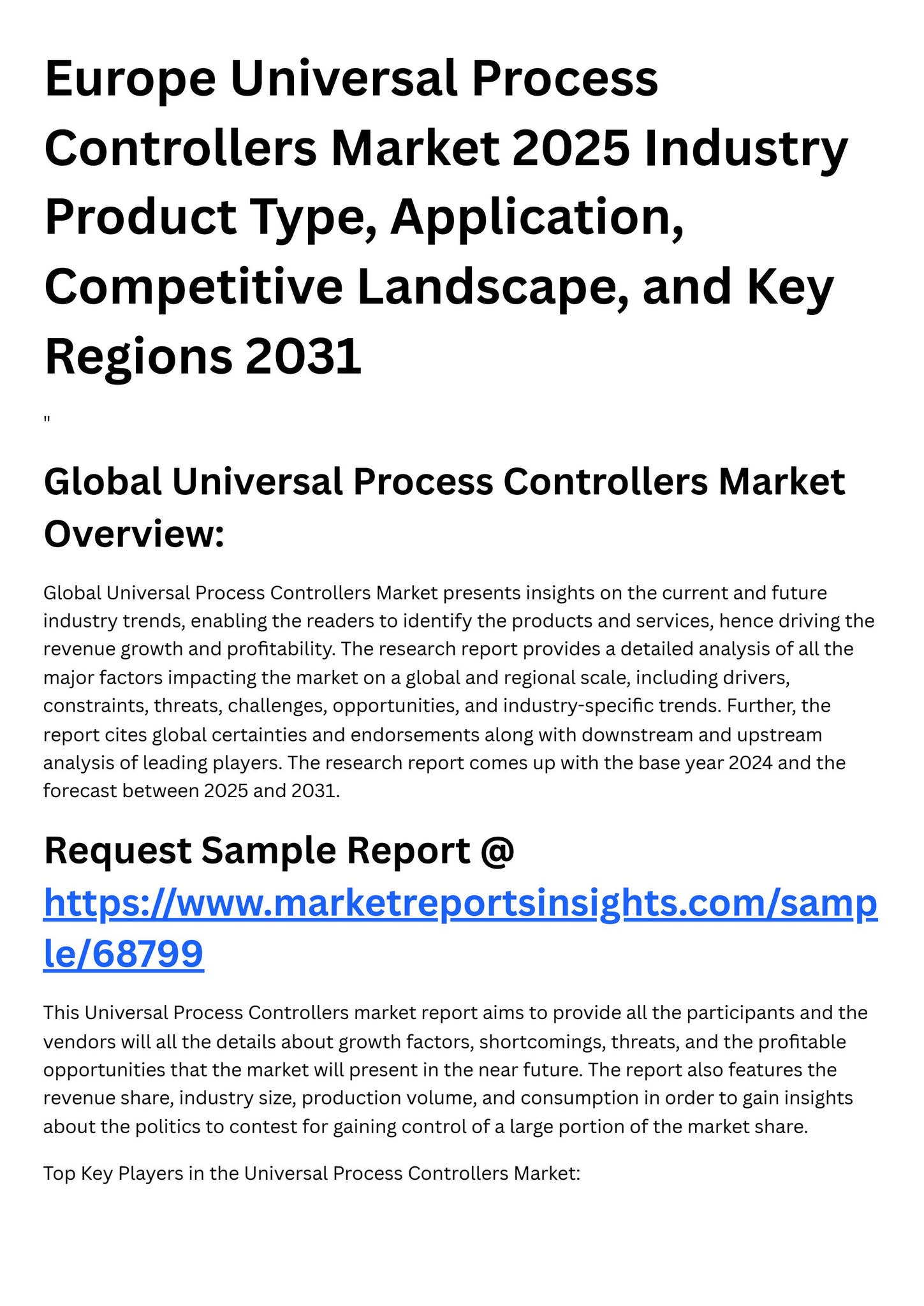 Europe Universal Process Controllers Market 2025 Industry Product Type ...