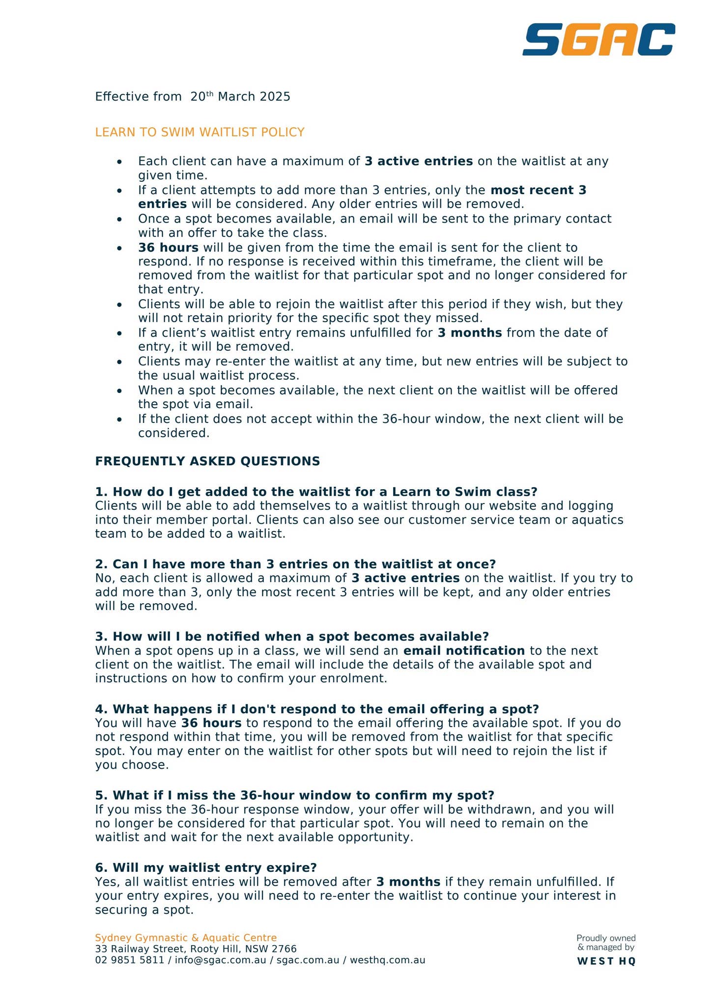 Final Waitlist Policy FAQ March 2025 by westhq - Issuu