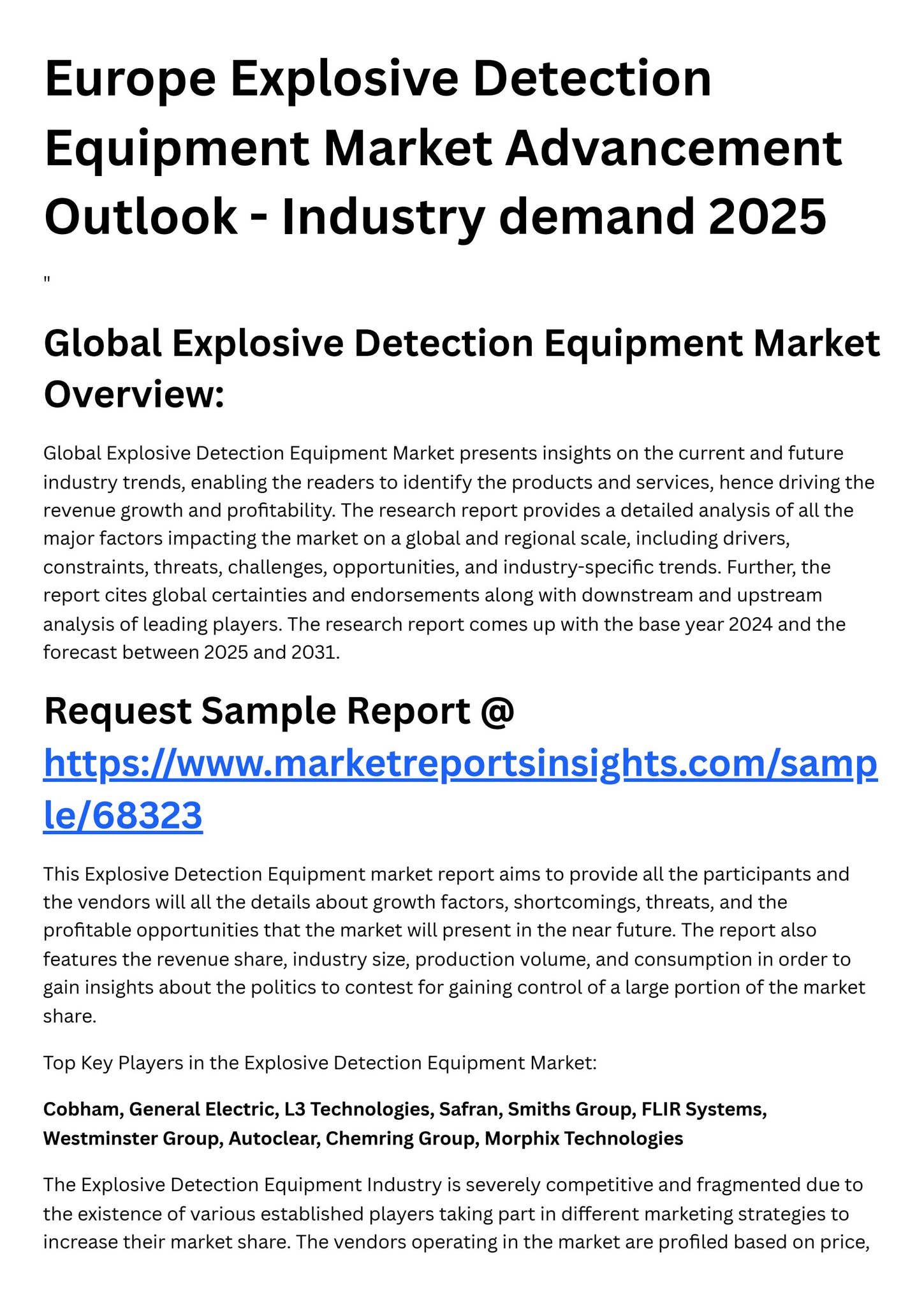 Europe Explosive Detection Equipment Market Advancement Outlook ...