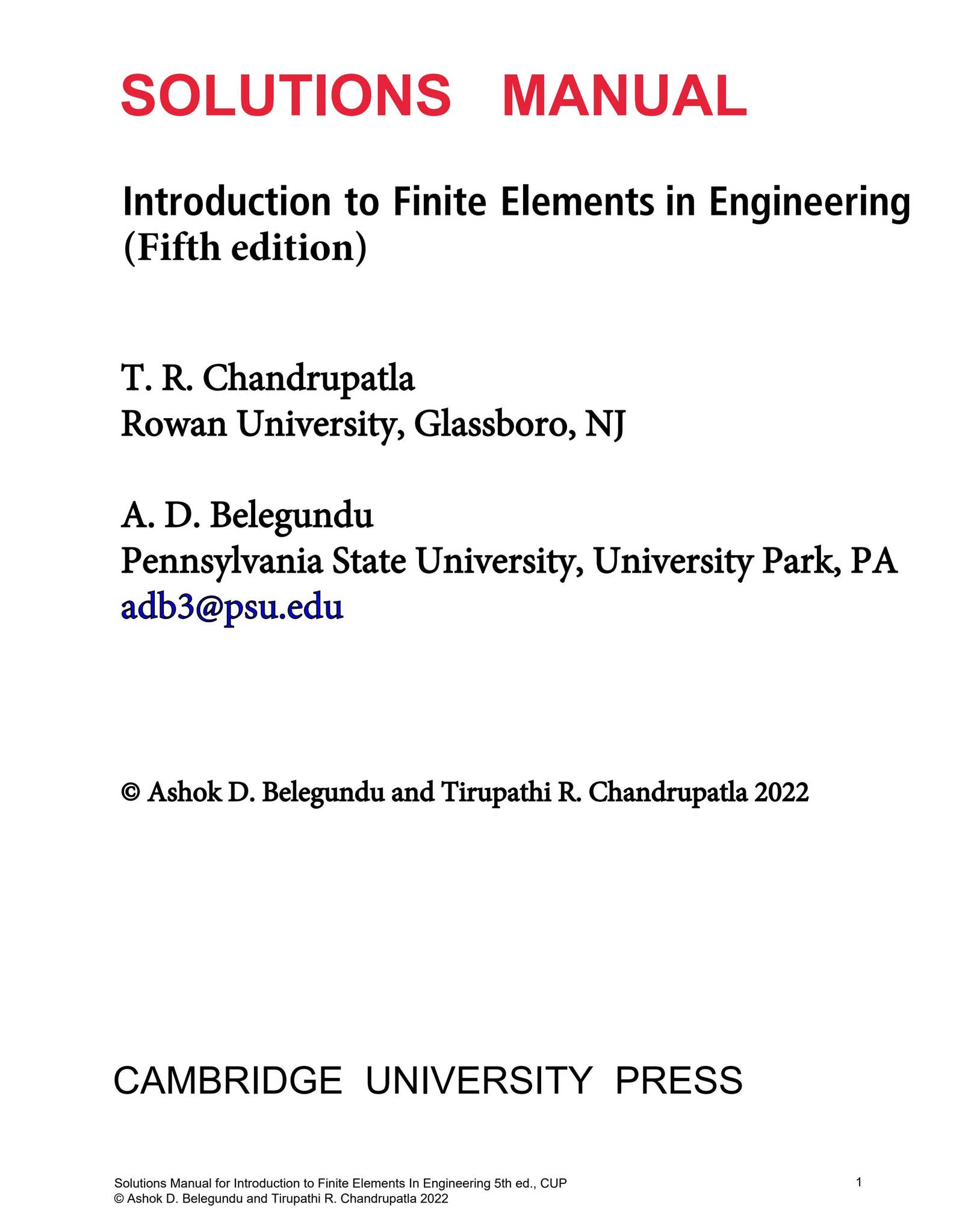 Solution Manual for Introduction to Finite Elements in Engineering, 5th ...