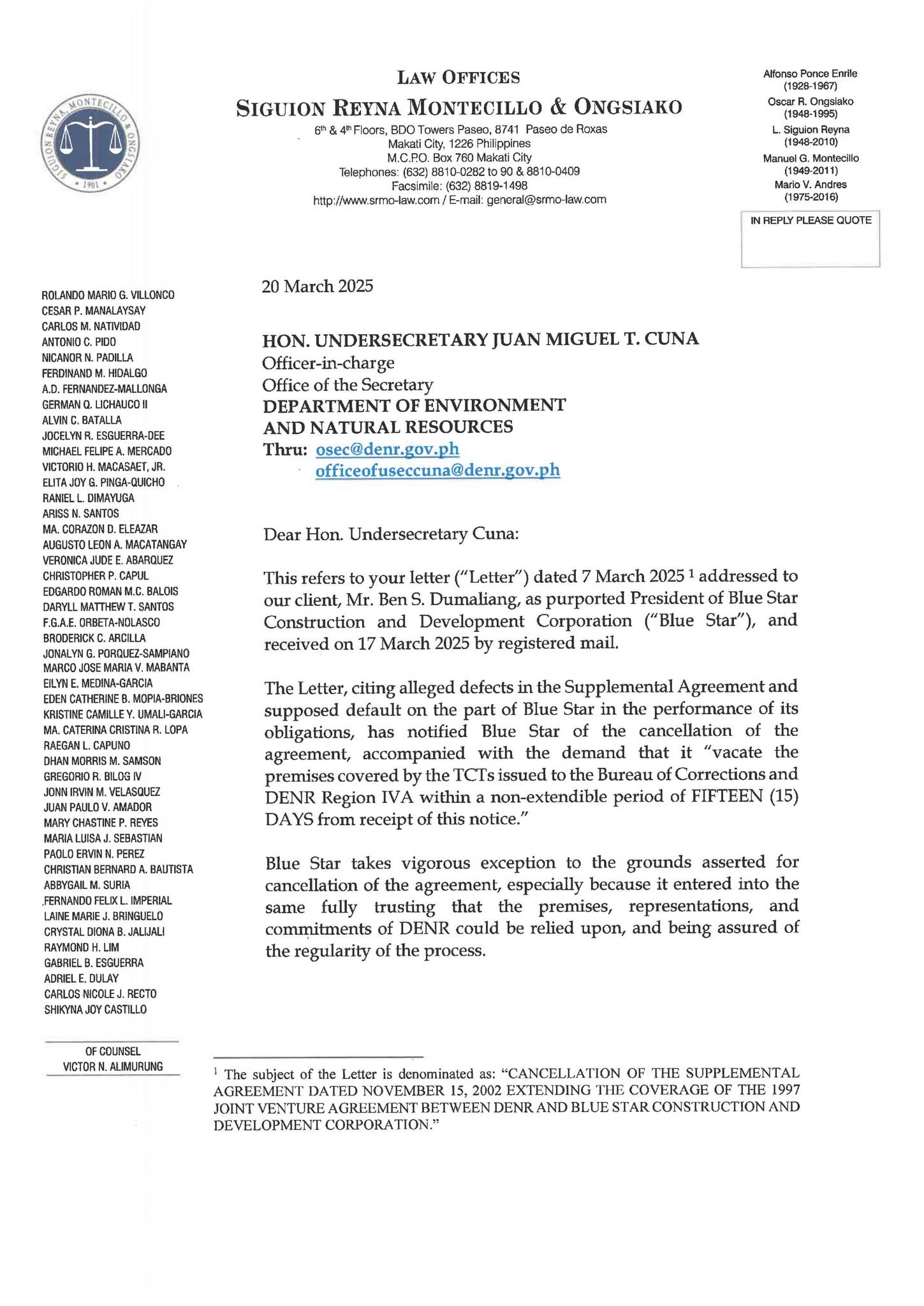 Blue Star Letter Response to DENR Notice - 20 March 2025 by bluestarph ...