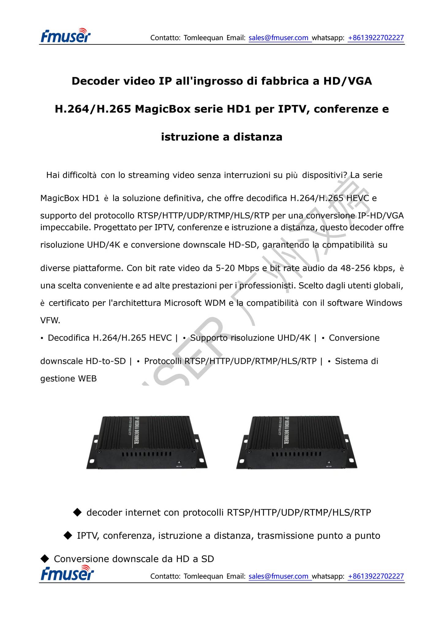 Decoder video IP all'ingrosso di fabbrica a HD/VGA H.264/H.265 MagicBox ...