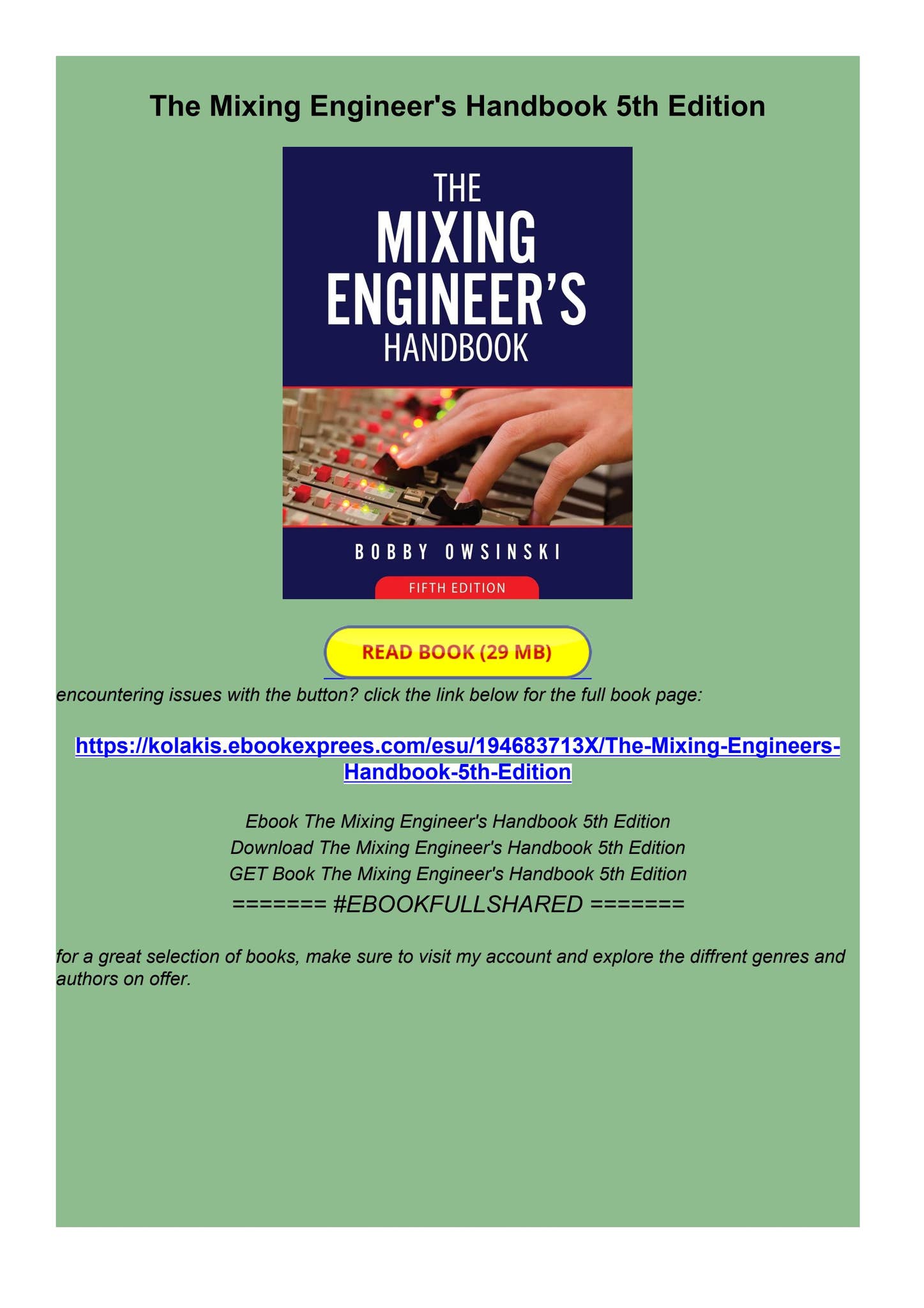 PDF The Mixing Engineer's Handbook 5th Edition by ashlytaekclay - Issuu