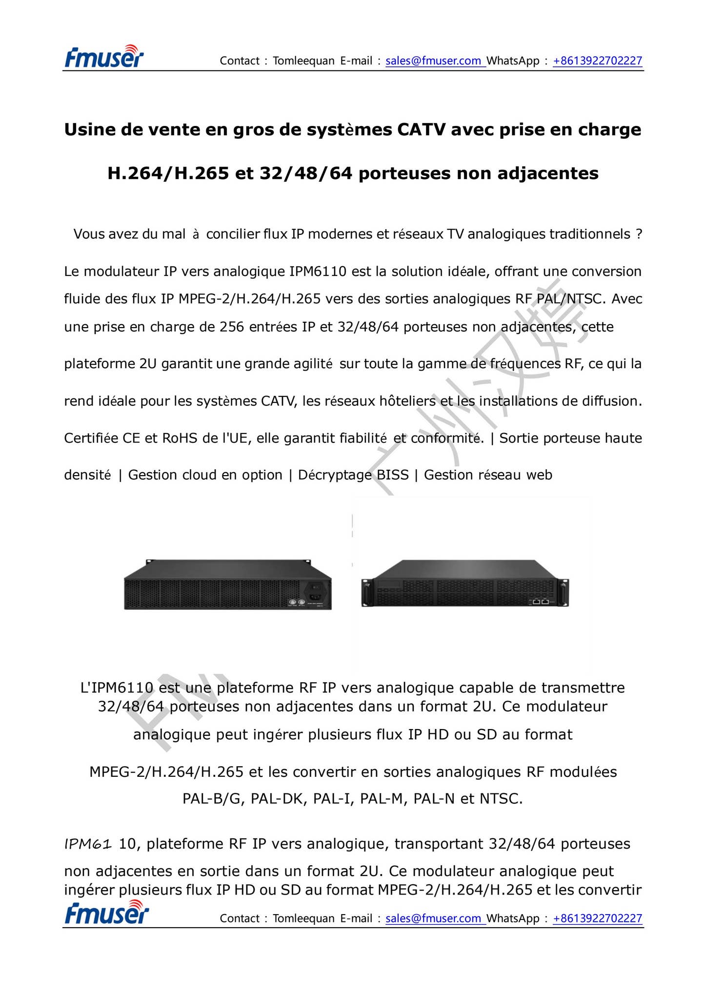 Modulateur IP vers analogique IPM6110, vente en gros en usine by FMUSER ...
