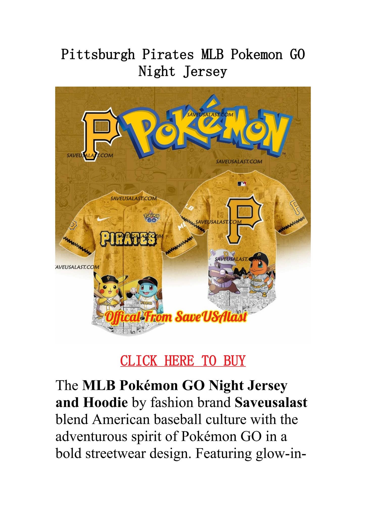 Pittsburgh Pirates MLB Pokemon GO Night Jersey by Saveusalast Store - Issuu