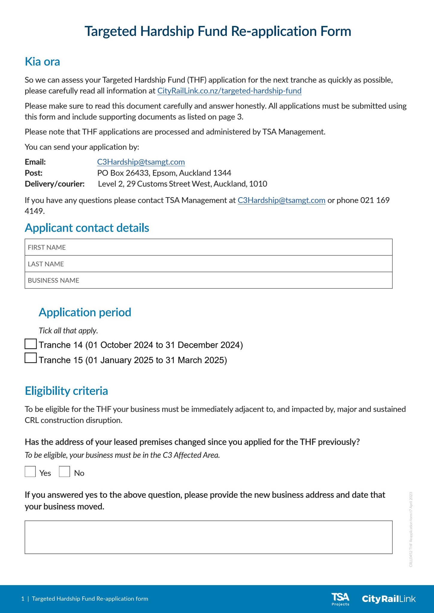 THF Re-application Form T14 & T15 by City Rail Link Ltd - Issuu
