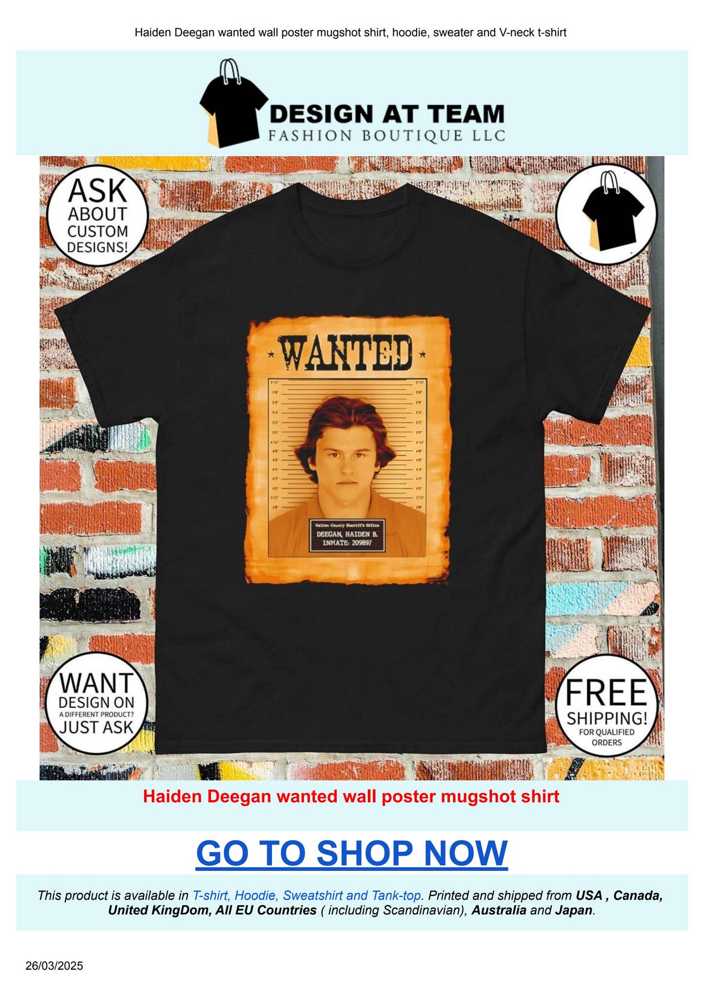 Haiden Deegan wanted wall poster mugshot shirt - designatshop by Design ...