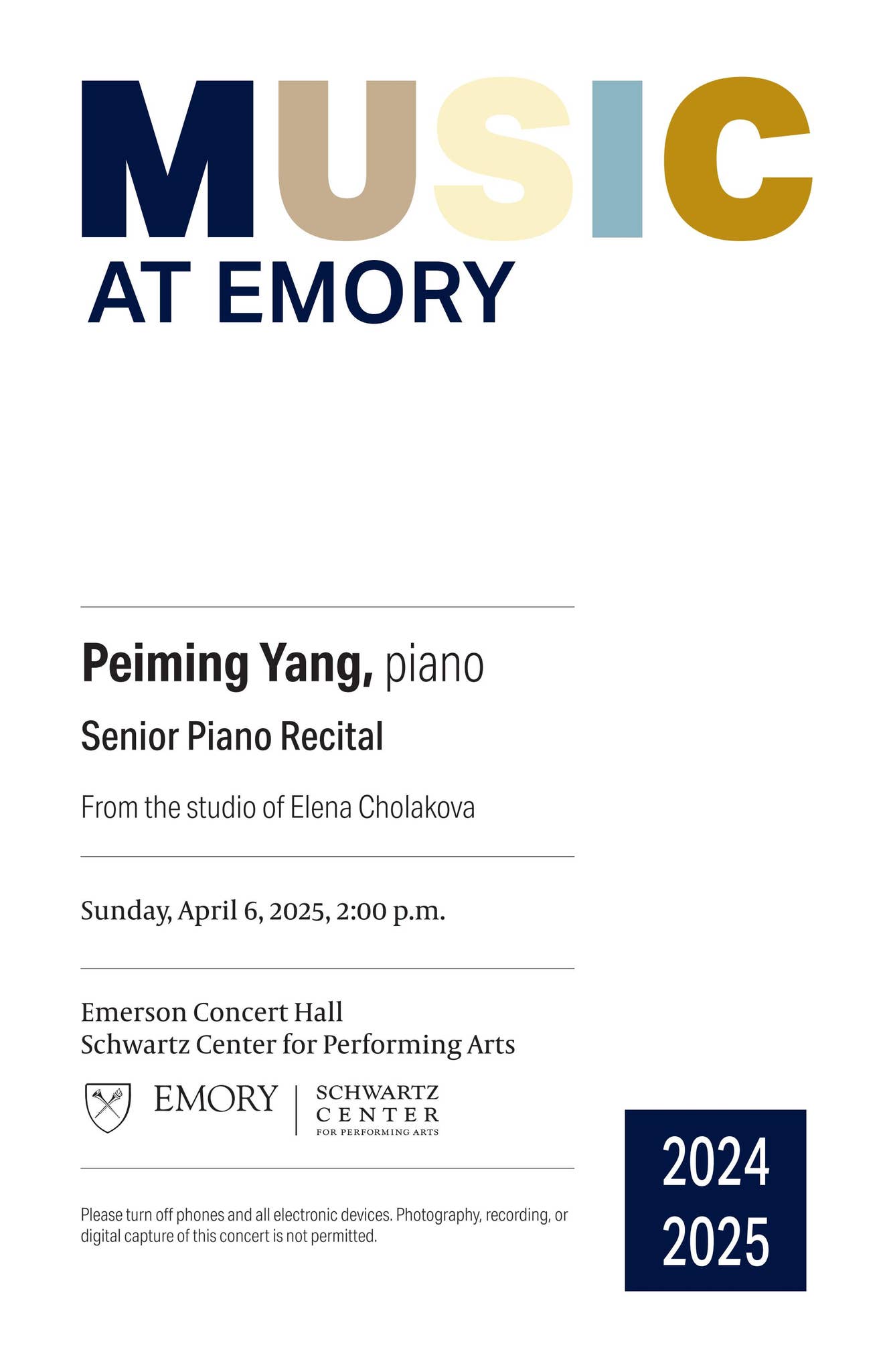 4/6/2025, Peiming Yang, Student Recital by Schwartz Center for ...