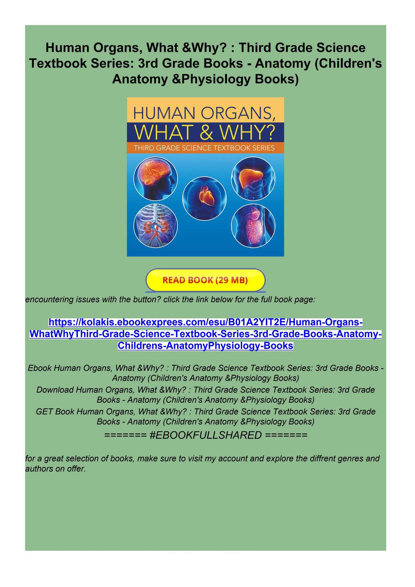 Download PDF Human Organs, What & Why? Third Grade Science Textbook ...