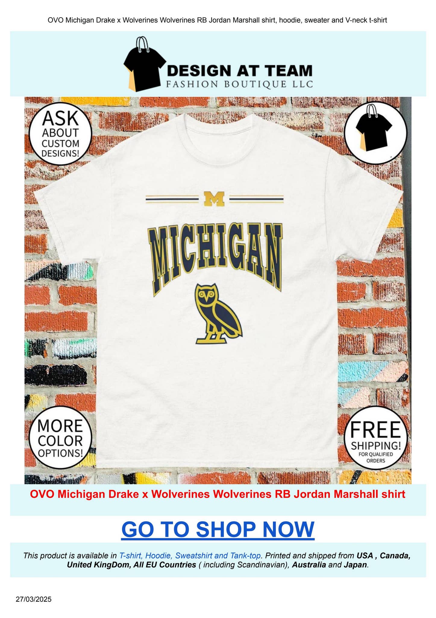 OVO Michigan Drake x Wolverines Wolverines RB Jordan Marshall shirt ...