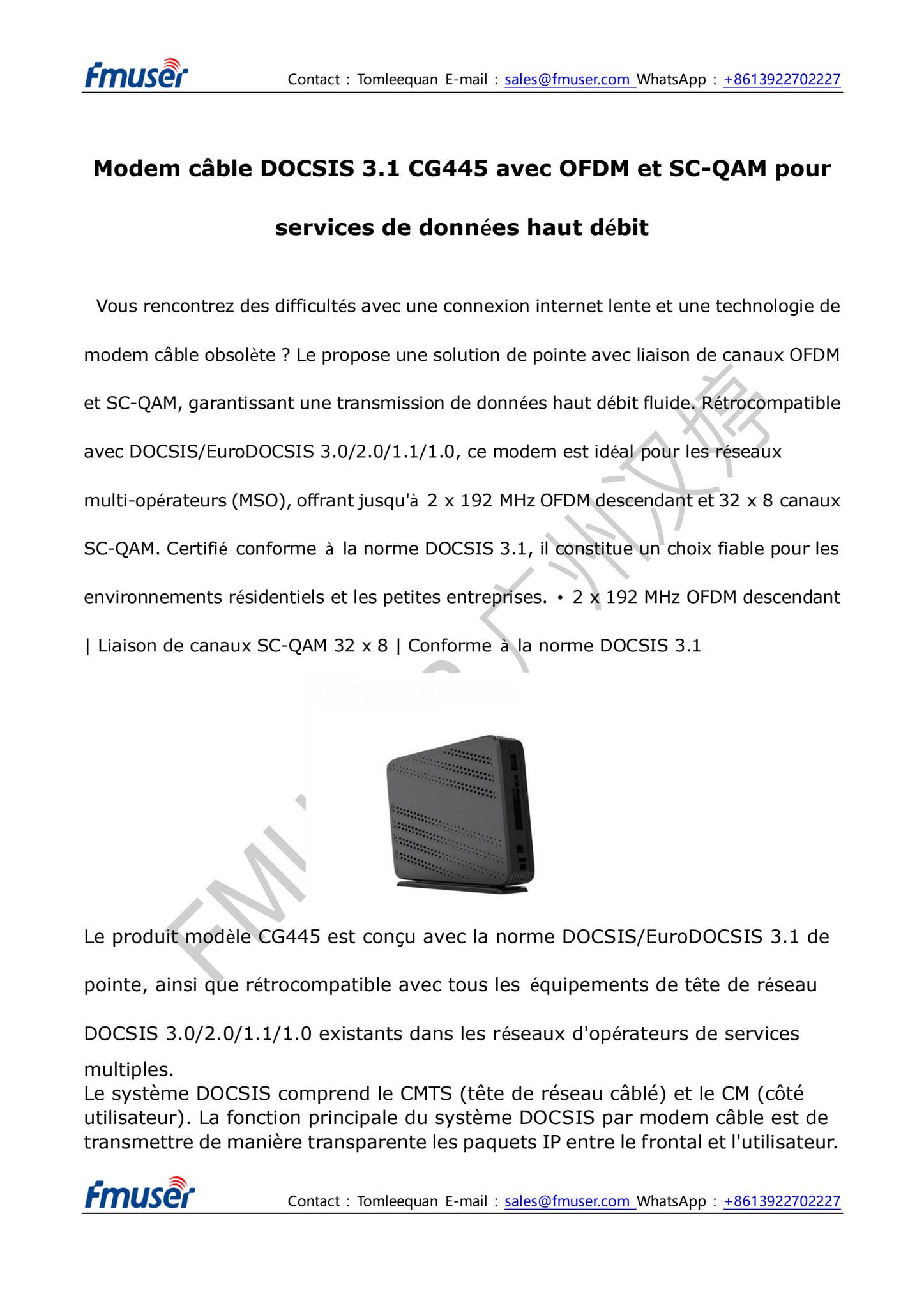Modem câble DOCSIS 3.1 CG445, vente en gros by FMUSER Broadcast - Issuu