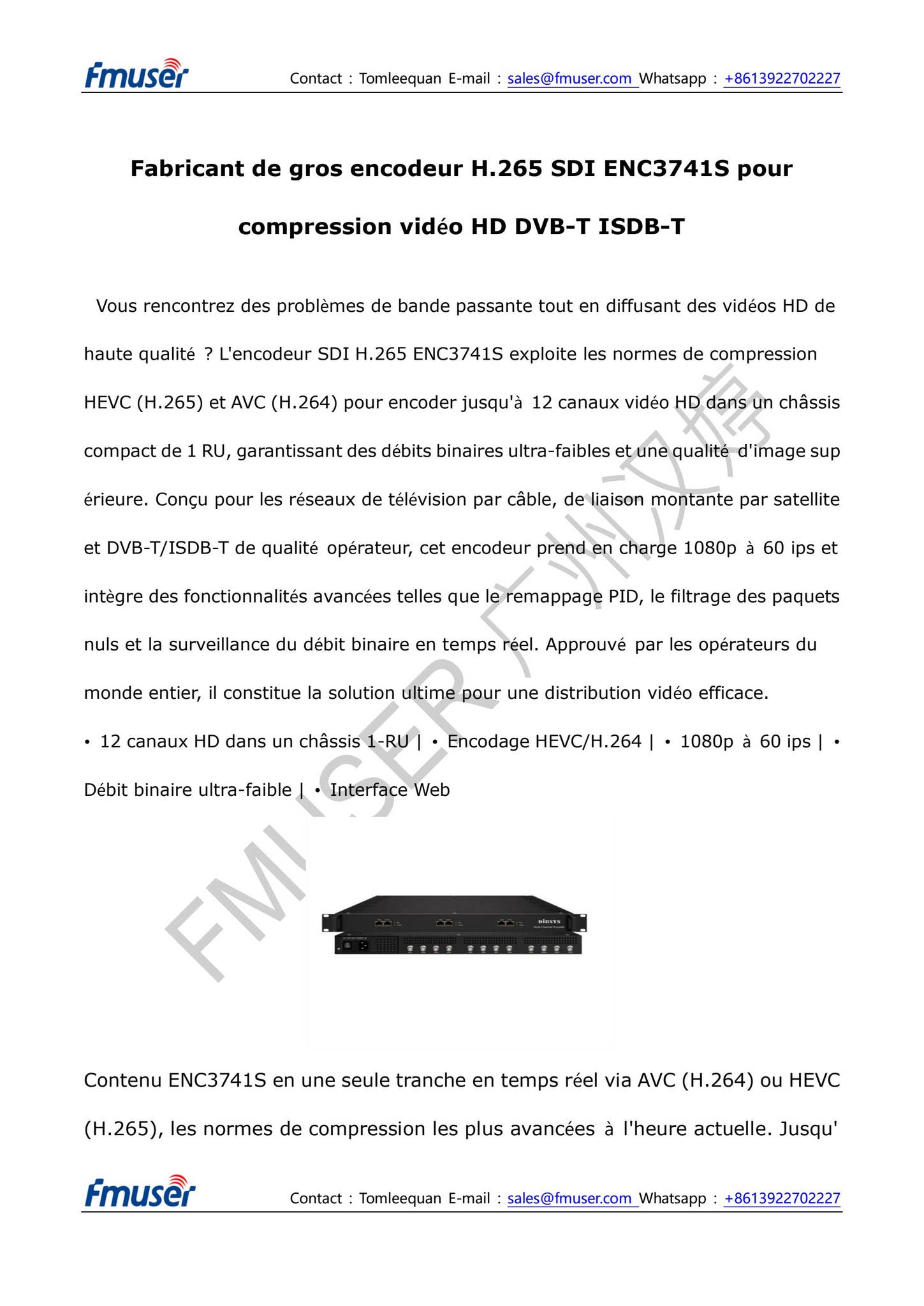 Encodeur H.265 SDI ENC3741S pour compression vidéo HD DVB-T ISDB-T by FMUSER Broadcast - Issuu